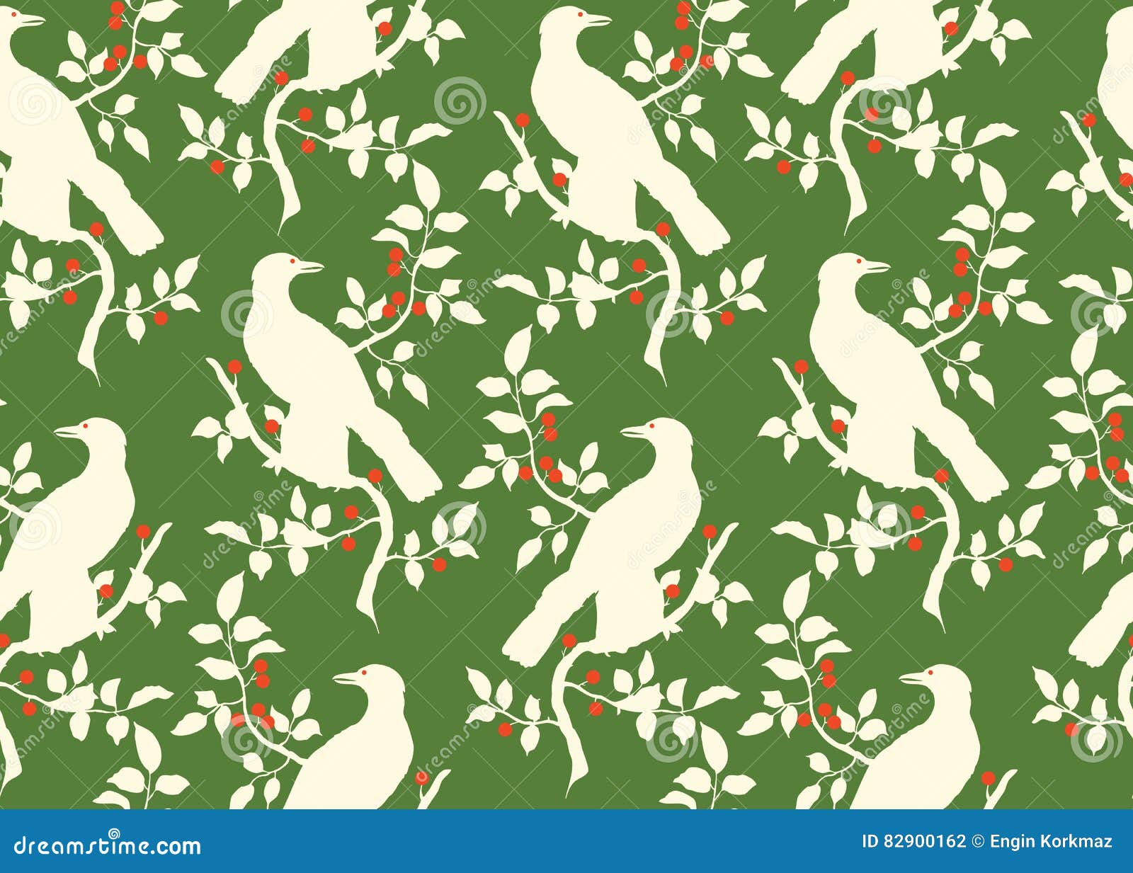 Bird on Branch Seamless Pattern Stock Vector - Illustration of garden ...