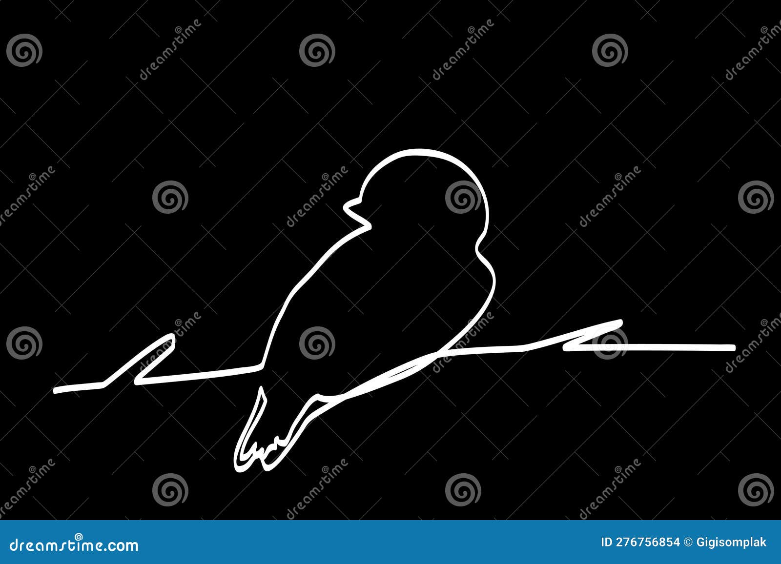 Bird at Branch - Single Line 01A Stock Illustration - Illustration of ...