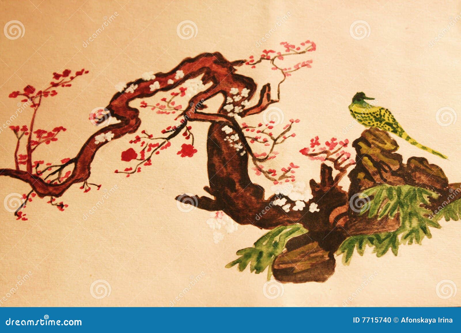 Bird on the Branch. Watercoloured Painting. Stock Illustration ...