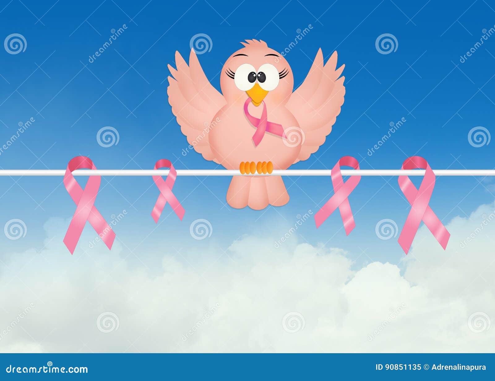 Bird with Breast Cancer Ribbon Stock Illustration - Illustration of ...