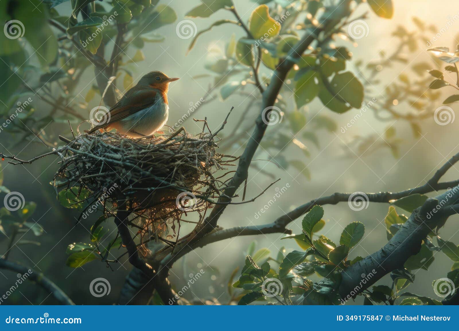 Bird Builds a Nest on a Tree Stock Image - Image of outdoor, wildlife ...
