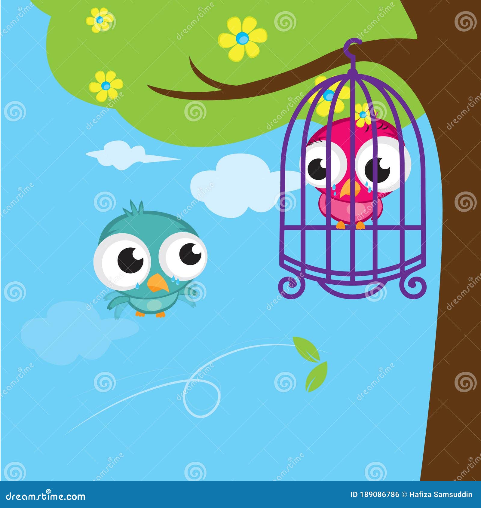 Bird Captured in Cage. Vector Illustration Decorative Design Stock ...