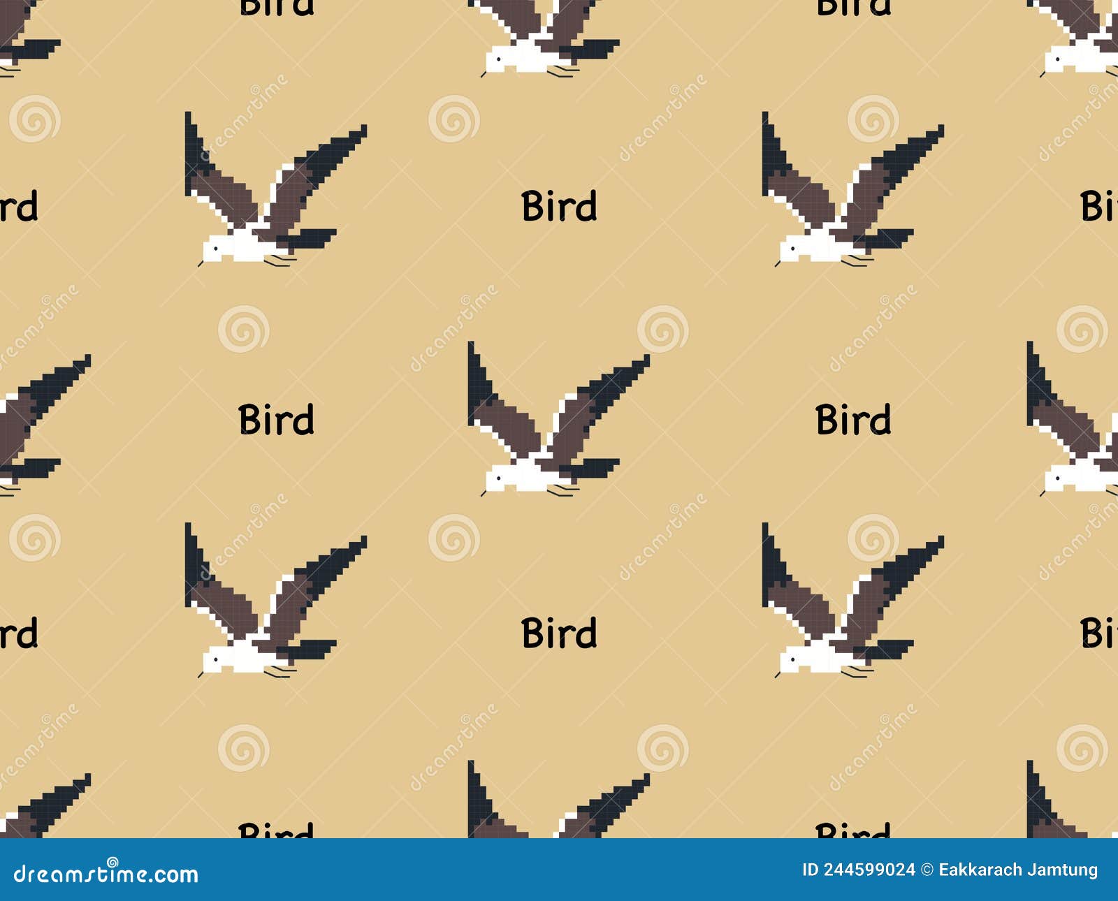 Bird Seamless Pattern on Brown Background.Pixel Style Stock ...