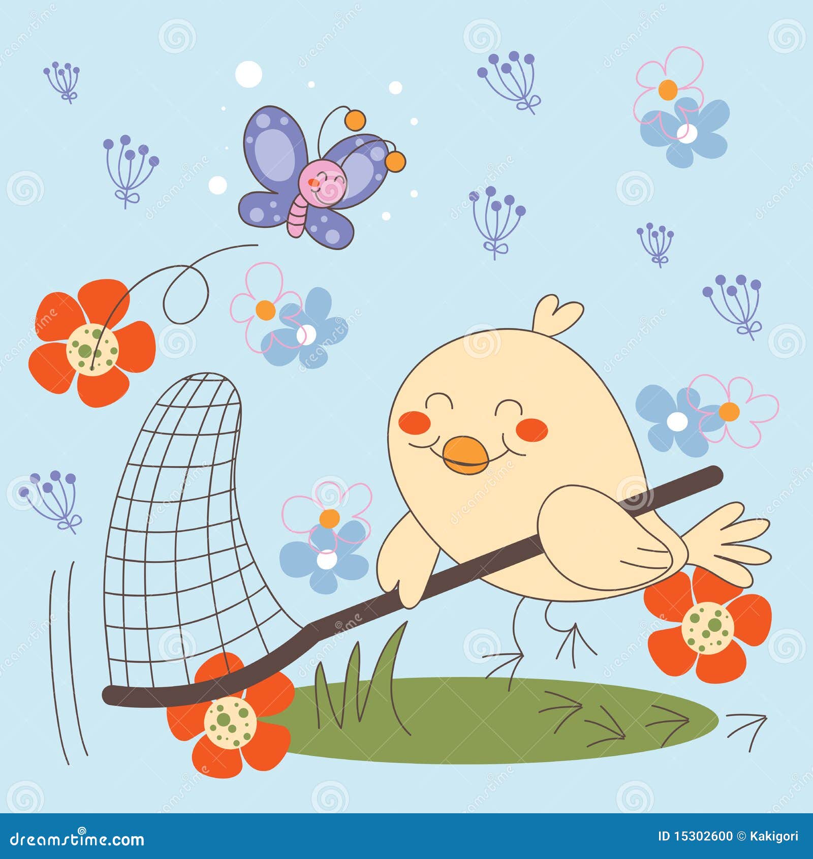 Bird catching Butterflies stock vector. Illustration of cute - 15302600