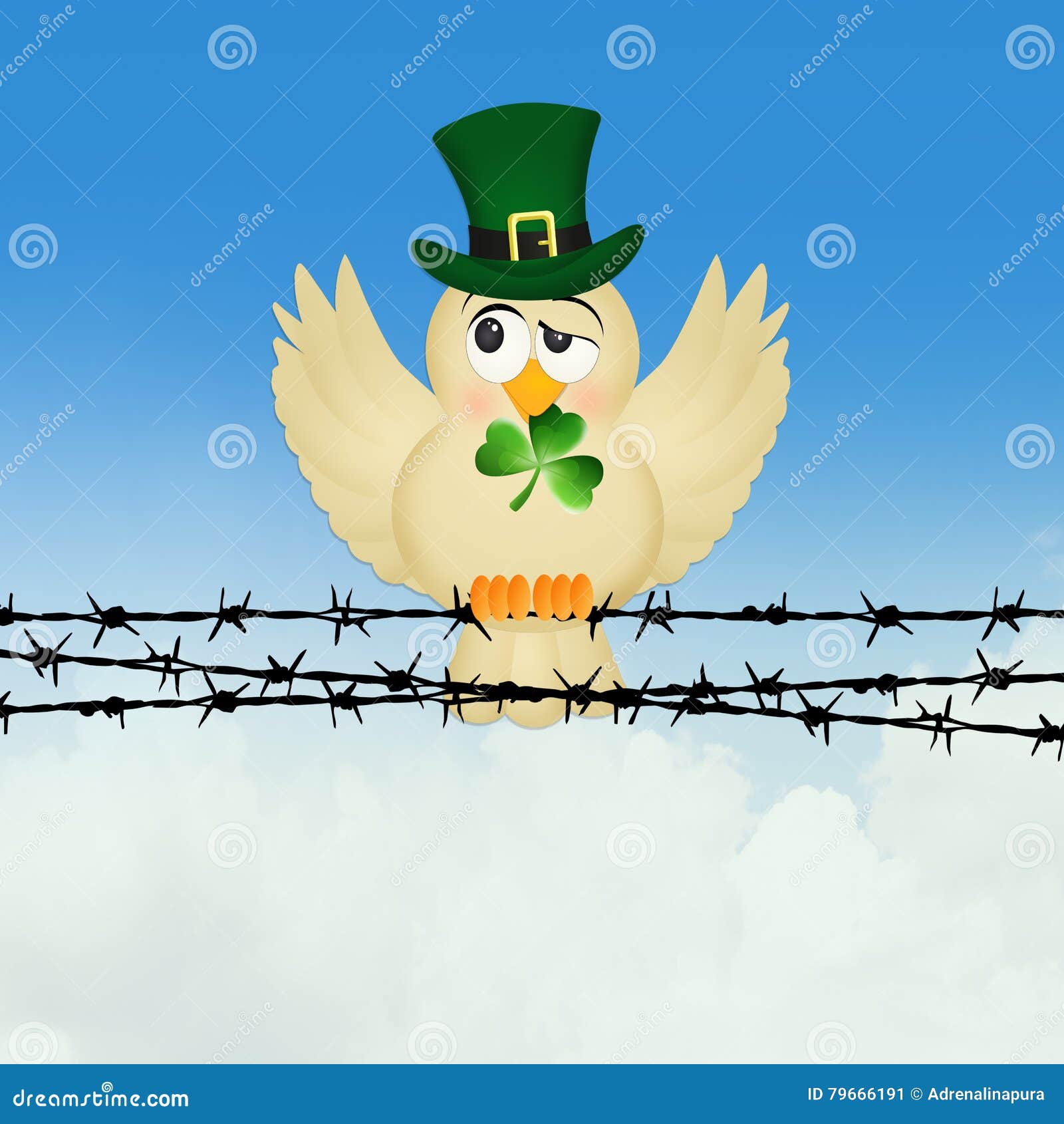 Bird with clover stock illustration. Illustration of celebration - 79666191