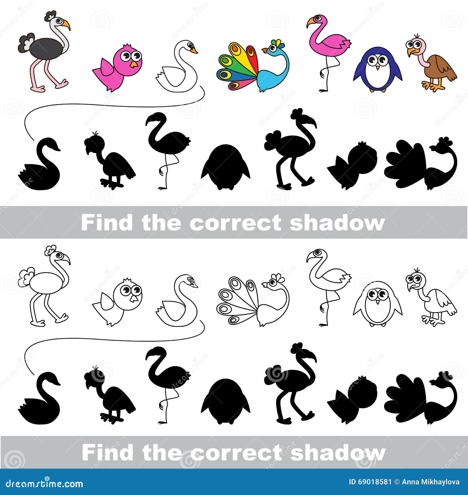 Bird Collection. Find Correct Shadow. Stock Vector - Illustration of ...