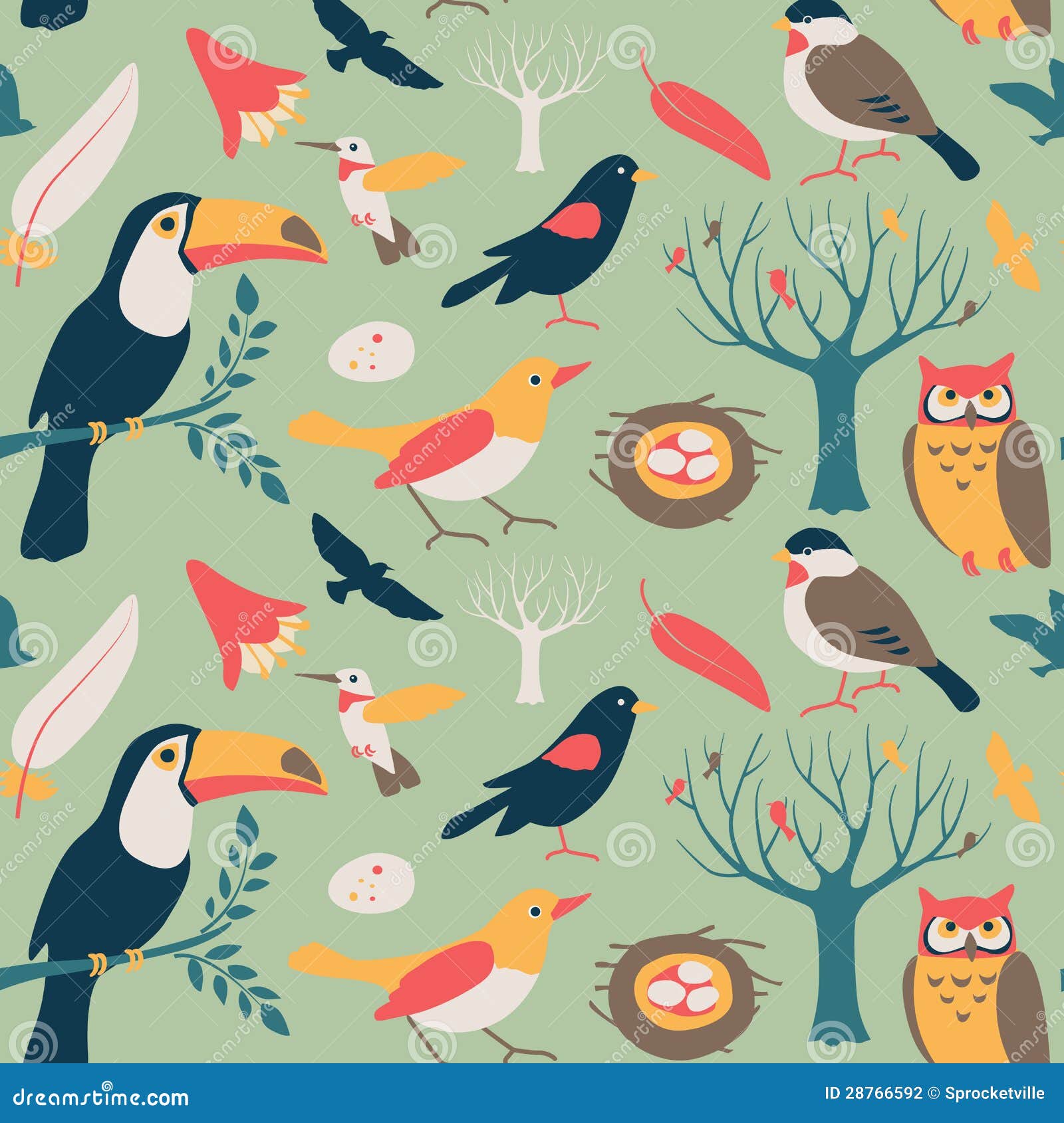 Bird Collection Seamless Pattern Stock Illustration - Illustration of ...
