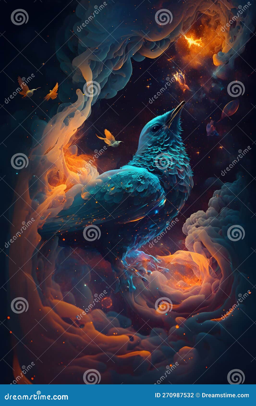 A Bird Connected To the Galactic Nebula. a Bird on a Black Background ...