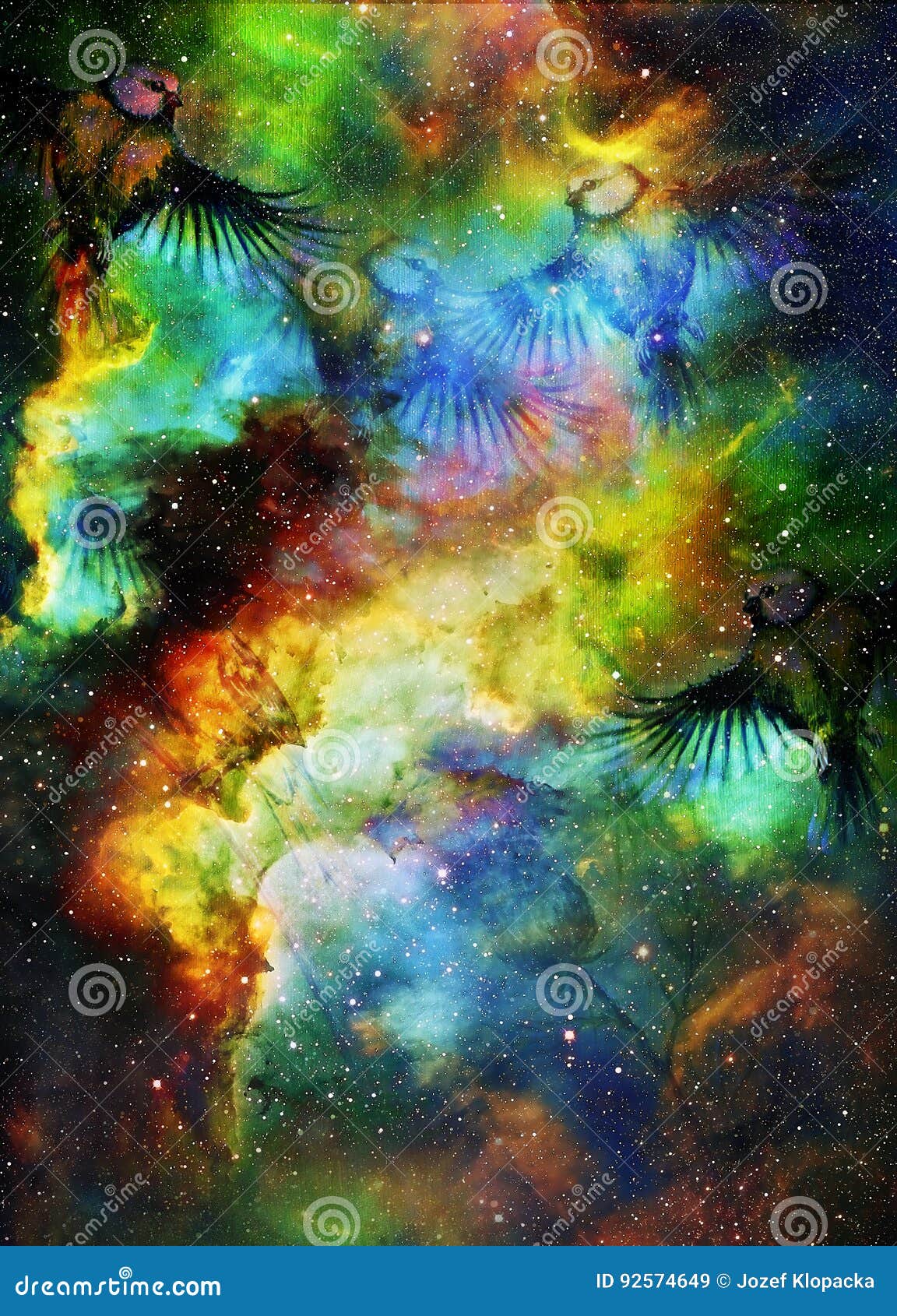Bird in Cosmic Space and Light Circle. Stock Illustration ...