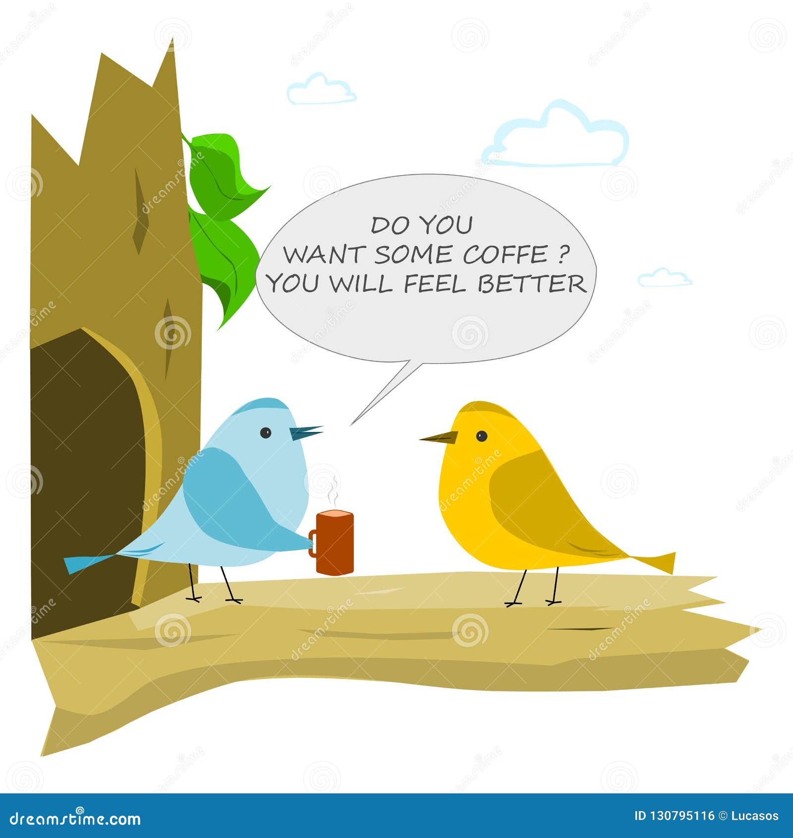 Bird with cup of coffee stock vector. Illustration of good - 130795116