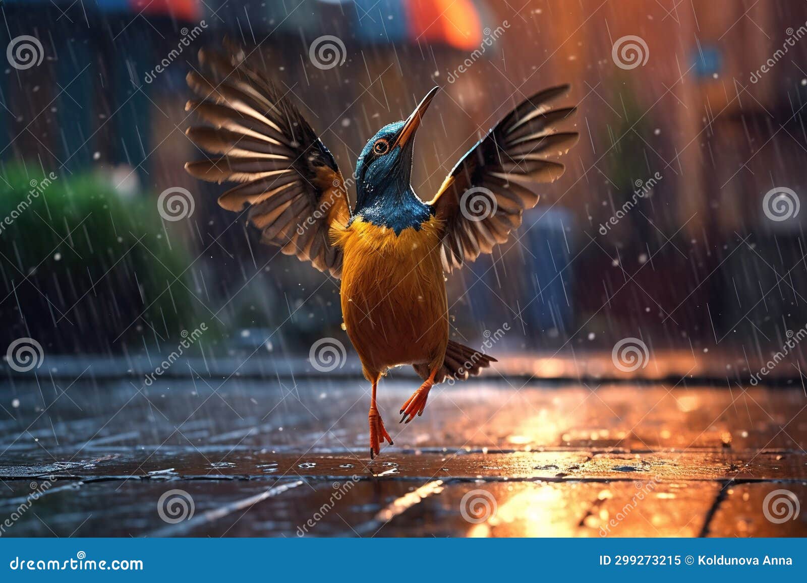 Bird dancing in the rain stock image. Image of happiness - 299273215