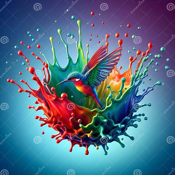 Bird Diving into a Multi-colored Water Surface Whereby Creating Complex ...