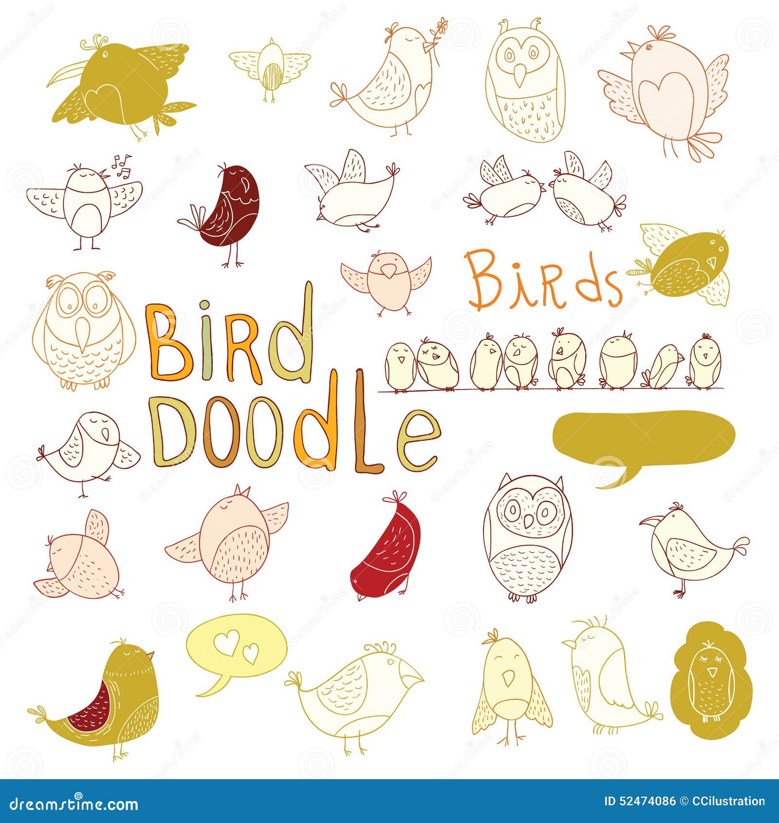 Bird Doodle Set. Vector Illustration Stock Vector - Illustration of ...