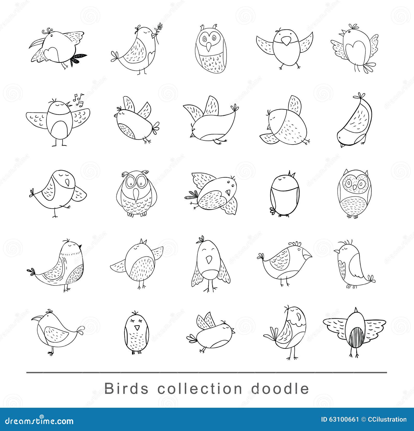 Bird Doodle Set. Vector Illustration Stock Vector - Illustration of ...