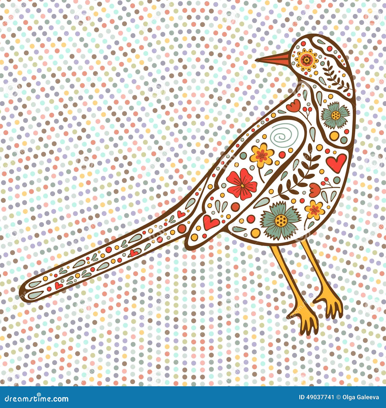 Bird on dotted background stock vector. Illustration of doodling - 49037741