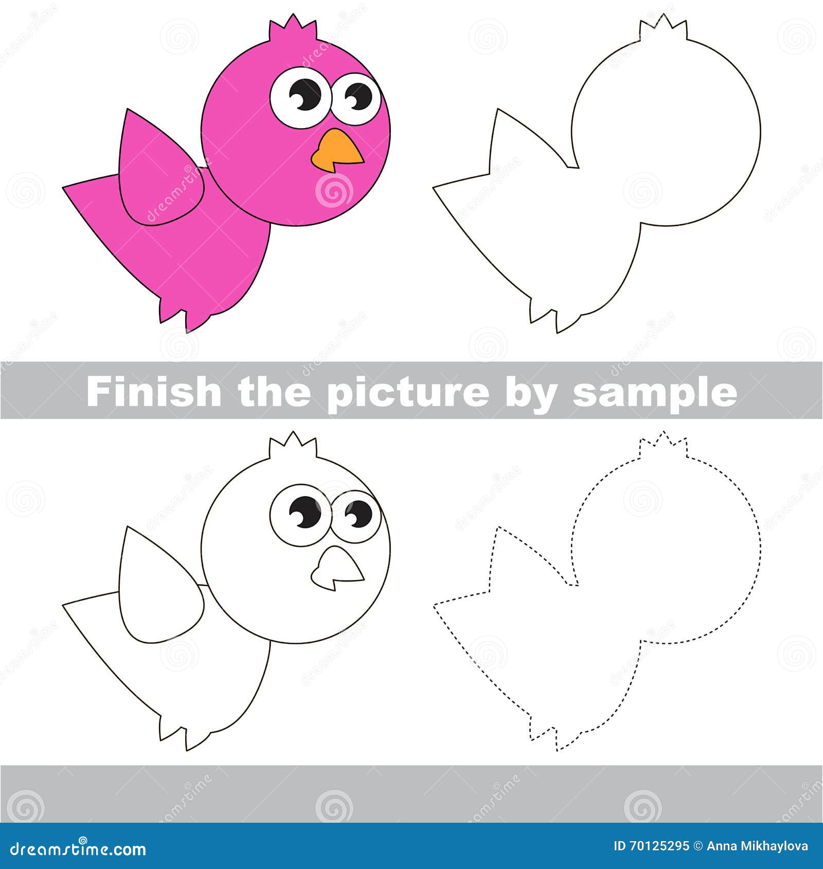 Bird. Drawing worksheet. stock vector. Illustration of baby - 70125295