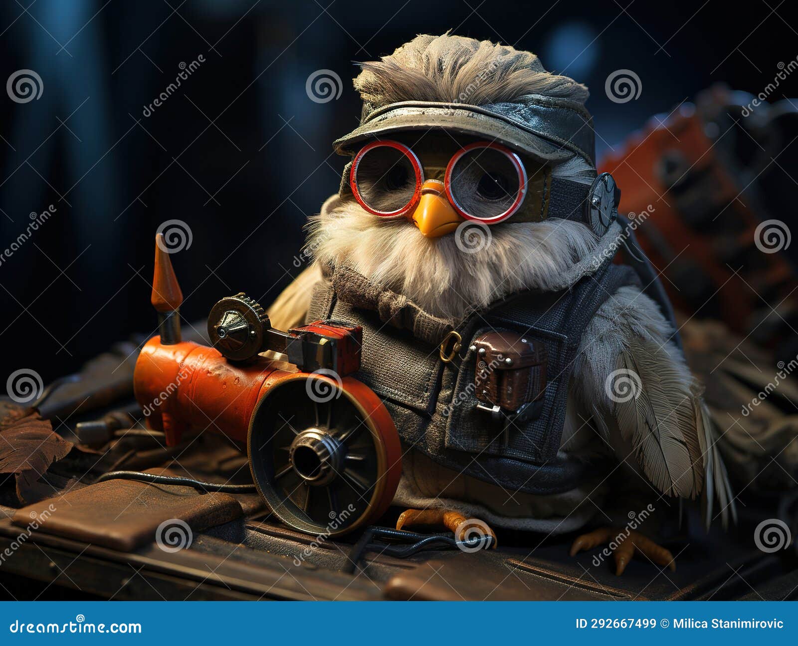 Bird Dressed As an Aviator Soaring with Style Stock Illustration ...