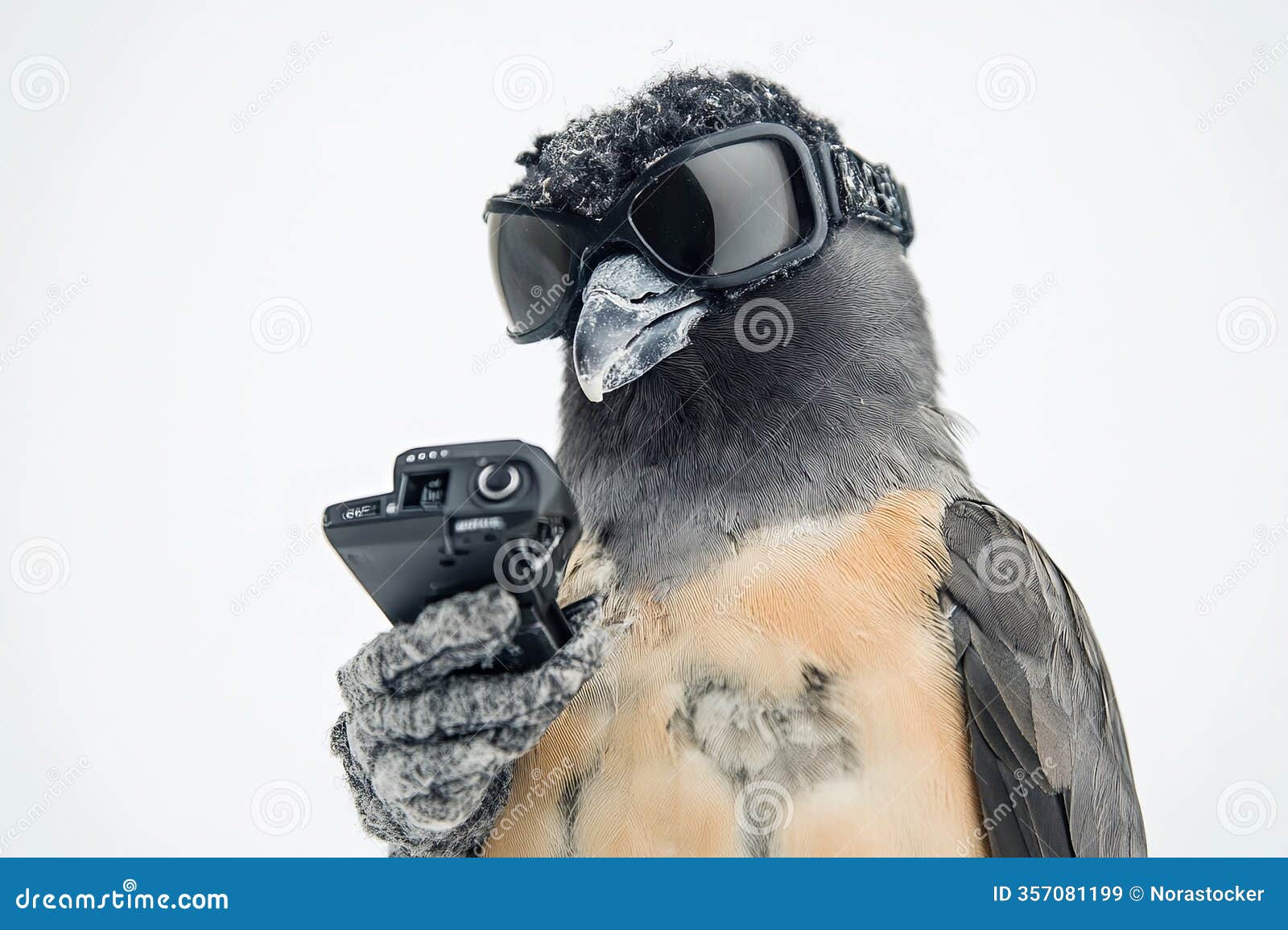 A Bird Dressed As a Delivery Drone Operator, Holding a Tiny Remote ...