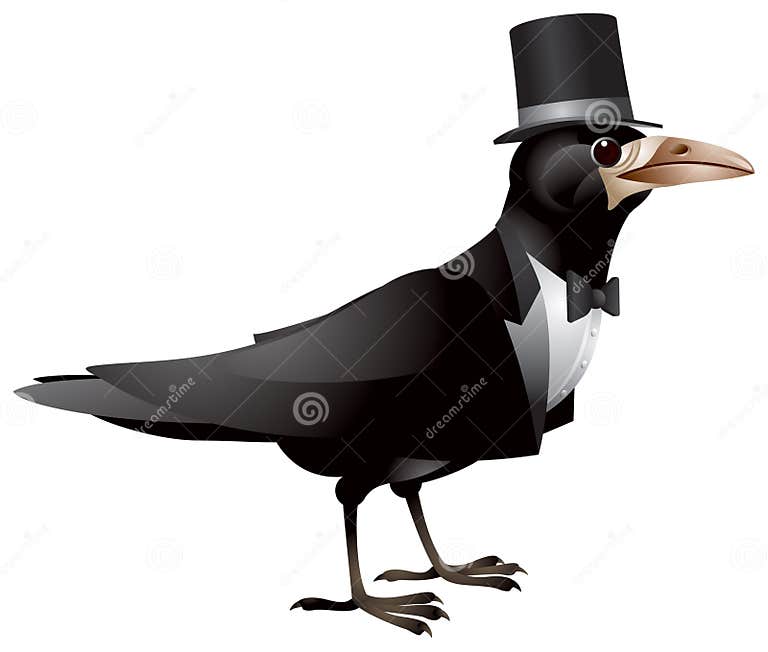 Bird Dressed in Black Tie and Top Hat Stock Vector - Illustration of ...