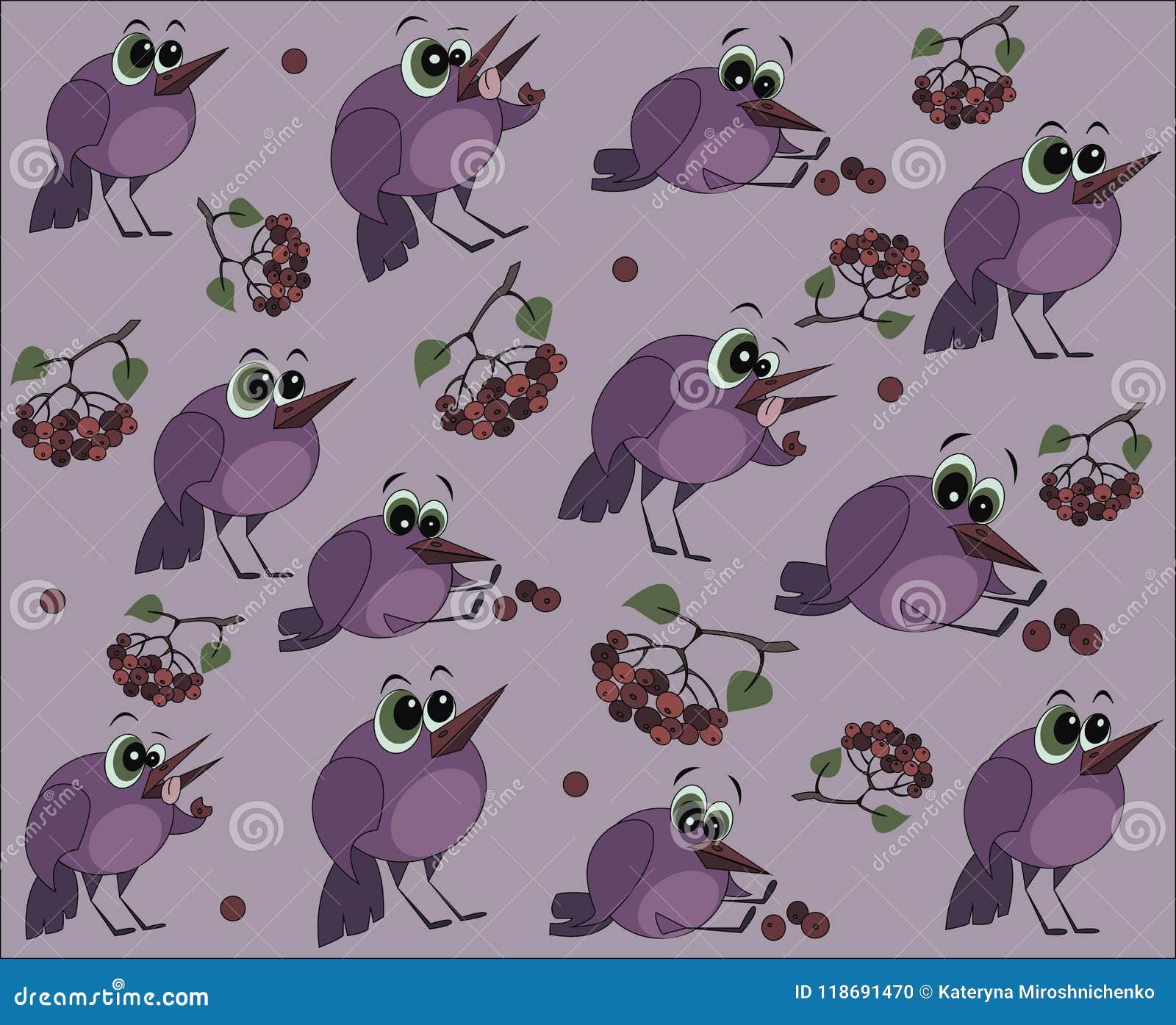 The Bird Eats Berries. Funny Cartoon Illustrations Stock Illustration ...