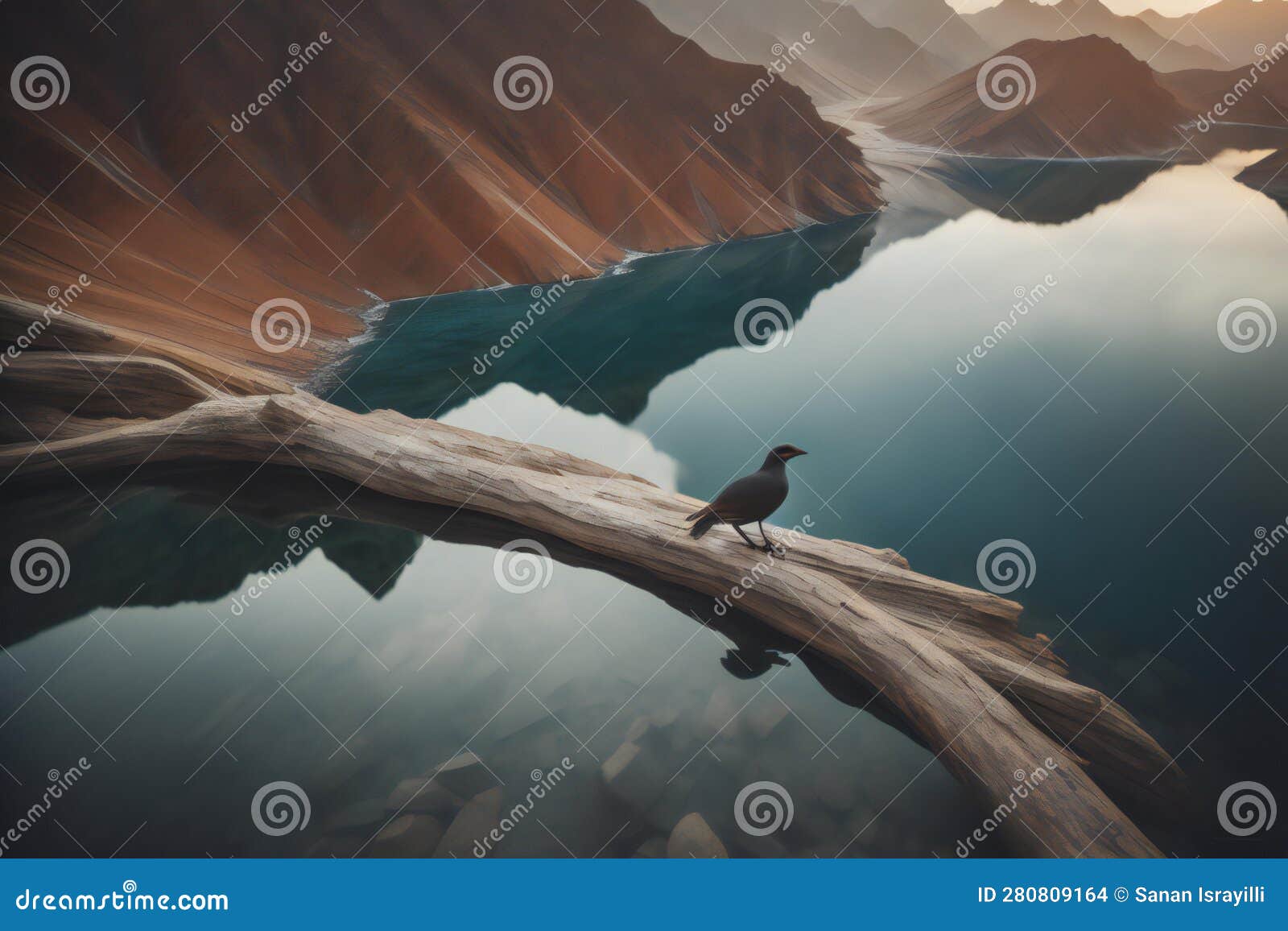 Bird on the Edge of a Lake in the Mountains, Generative Ai Stock ...