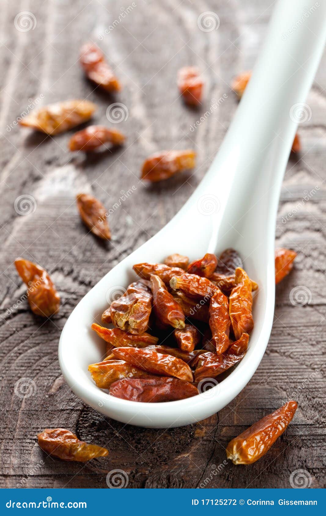 Bird eye chili on spoon stock photo. Image of wood, smell - 17125272