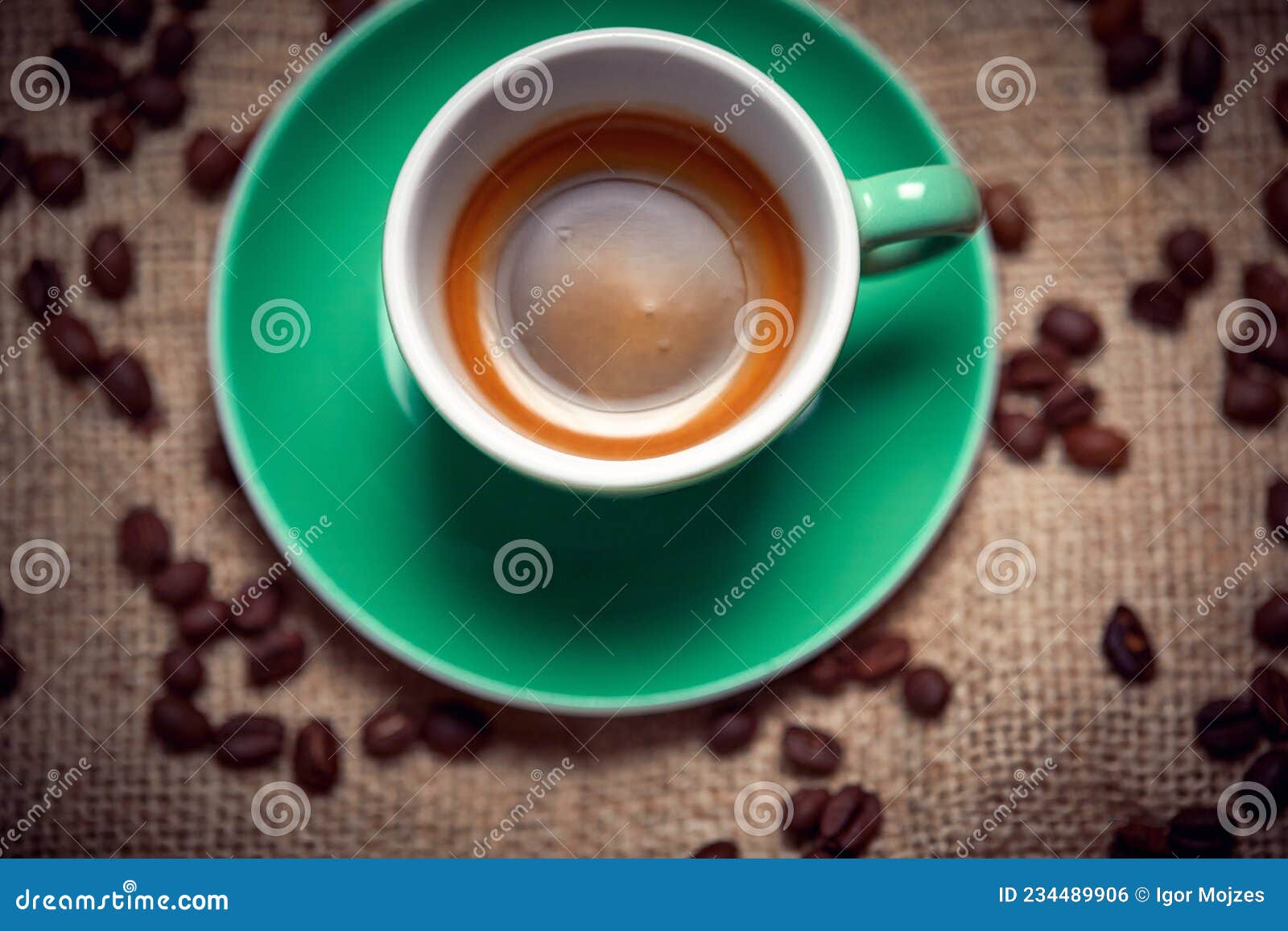 Bird-eye View of Cup of Coffee Standing on the Coffee Bag. Coffee ...