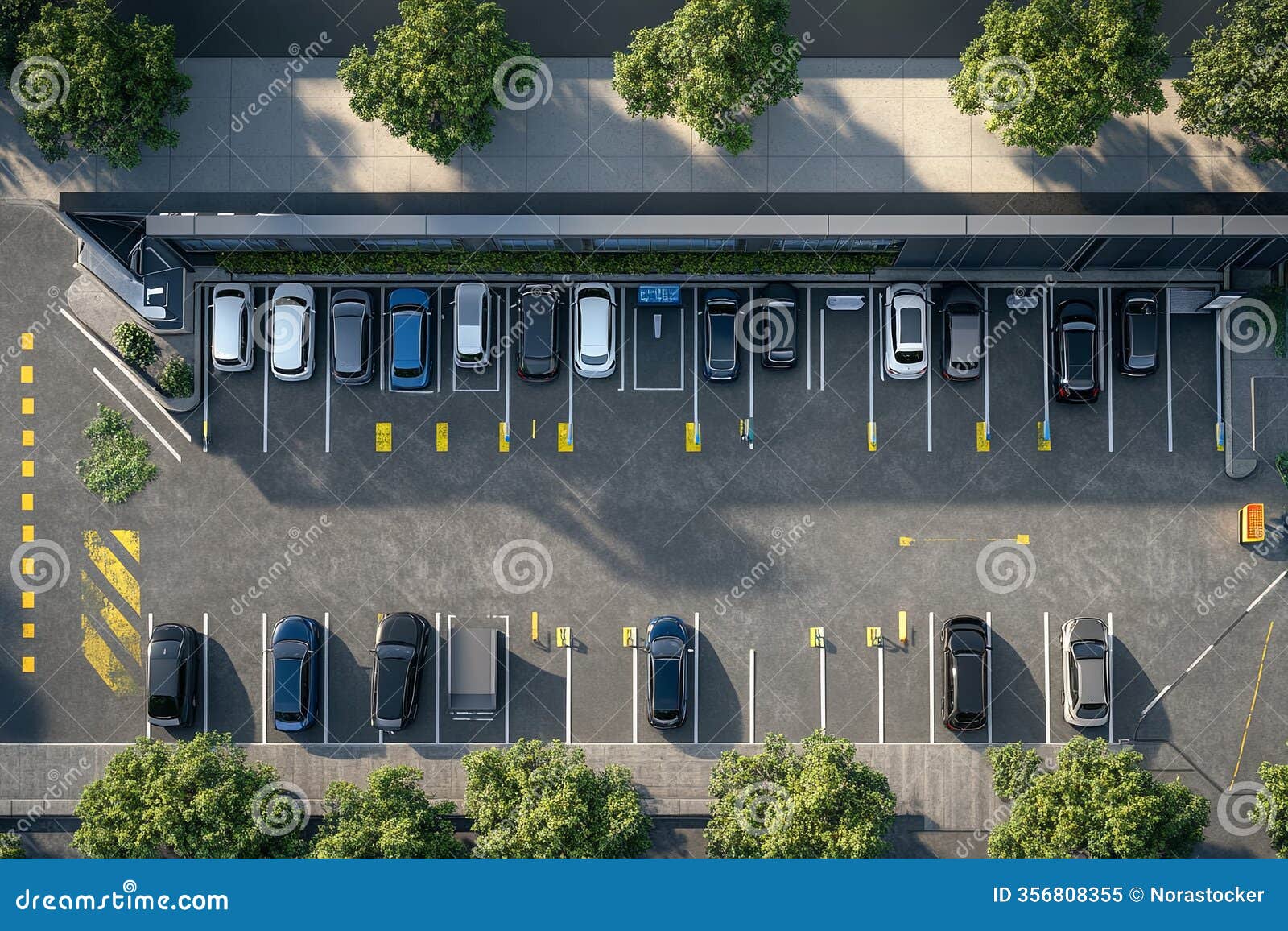 Bird-eye View of an Eco-friendly Parking Lot with EV Stations Pic Stock ...