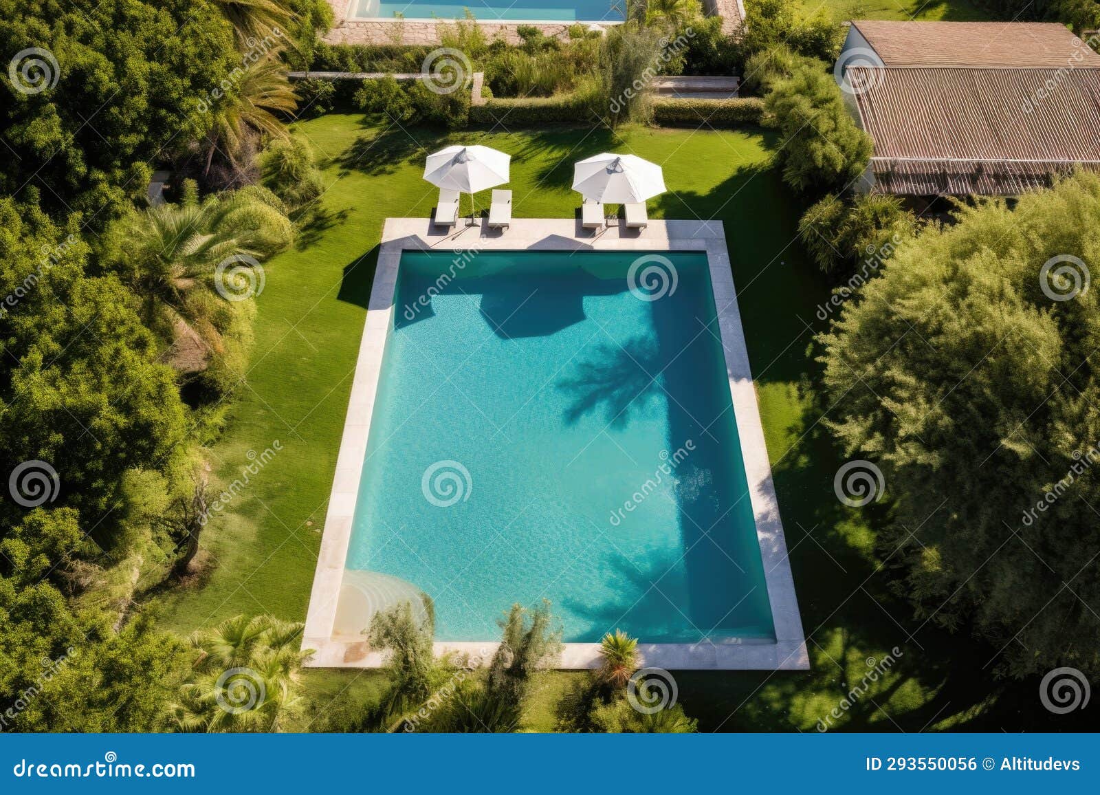 A Bird-eye View of an Elegant Swimming Pool by a Villa Stock ...
