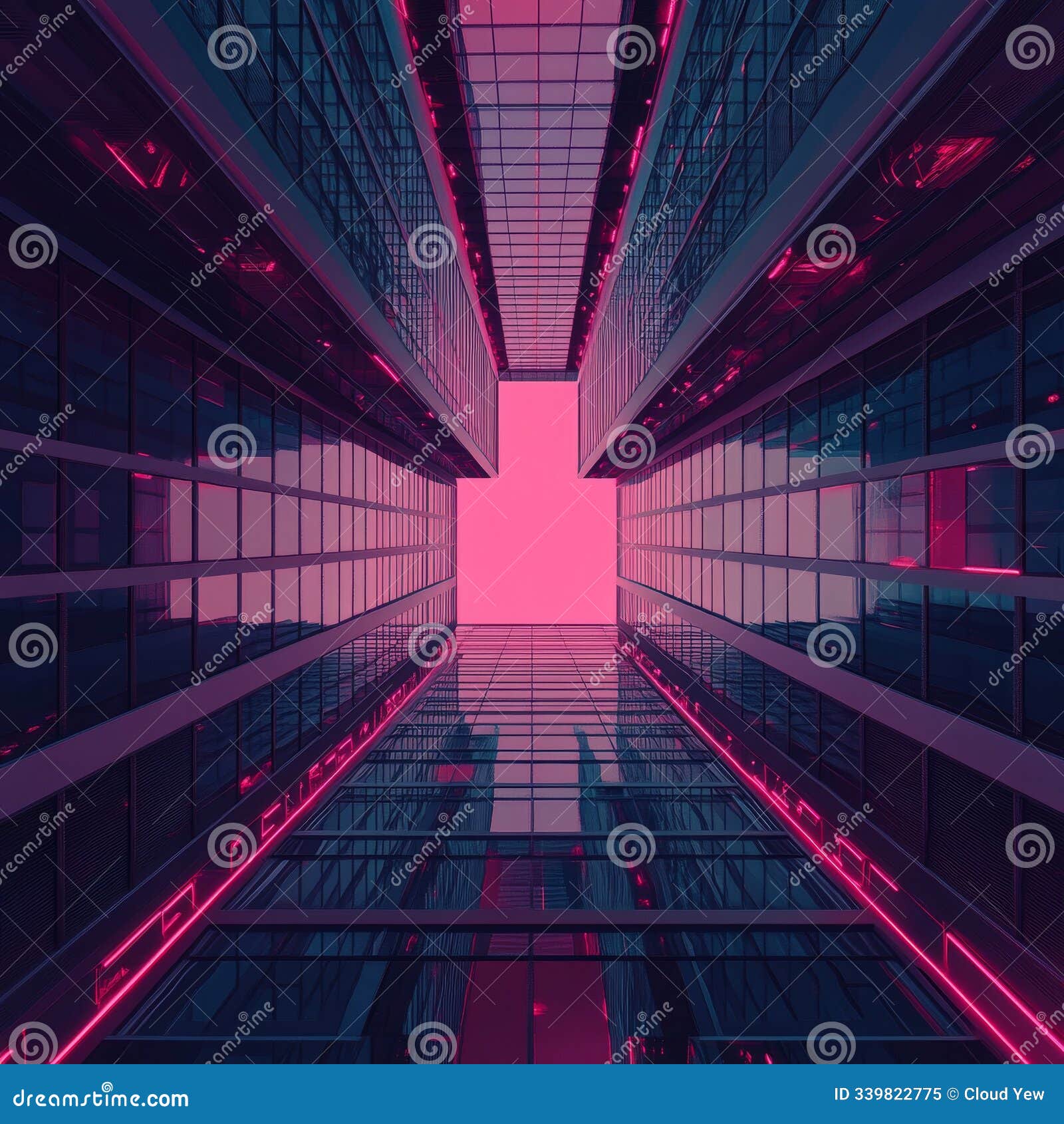 Bird Eye View of a Modern Skyscraper with a Unique Synthwave Theme ...