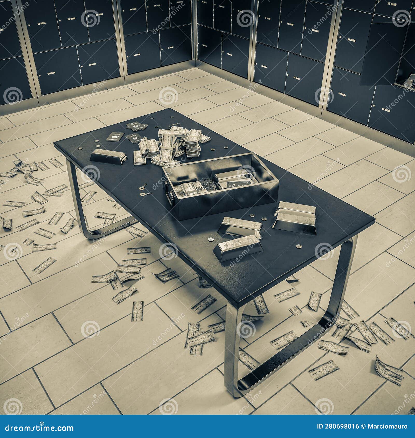Bird Eye View On The Table In The Bank Vault That Was Invaded Stock ...
