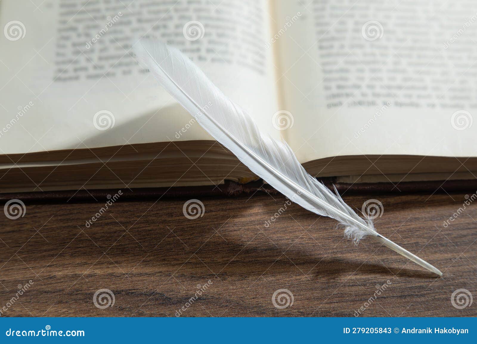 Bird Feather and Book on the Wooden Table Stock Image - Image of desk ...
