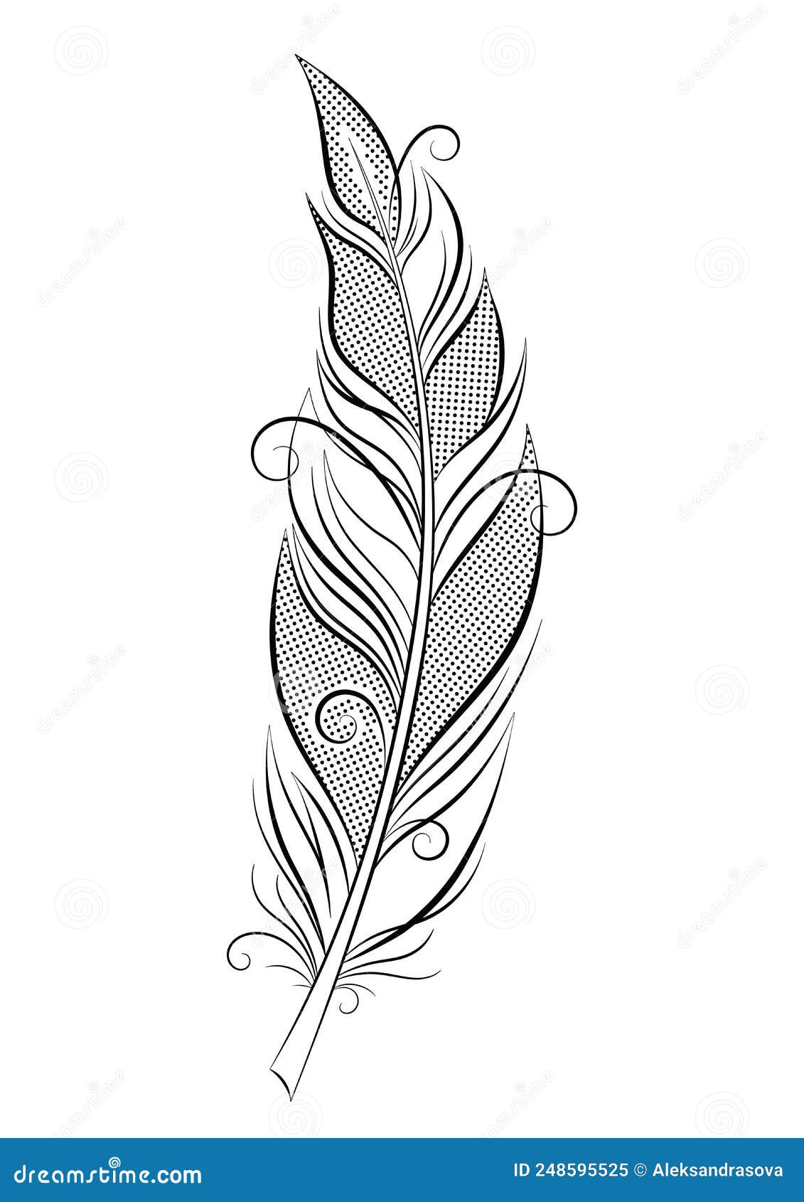 Bird Feather with Halftone Pattern. Vector Illustration. Feather Line ...