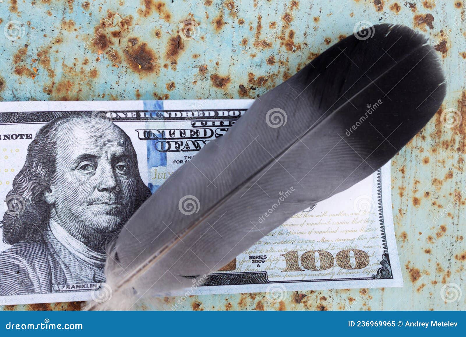 Bird Feather on a Hundred Dollar Bill, Easy Money Stock Image - Image ...