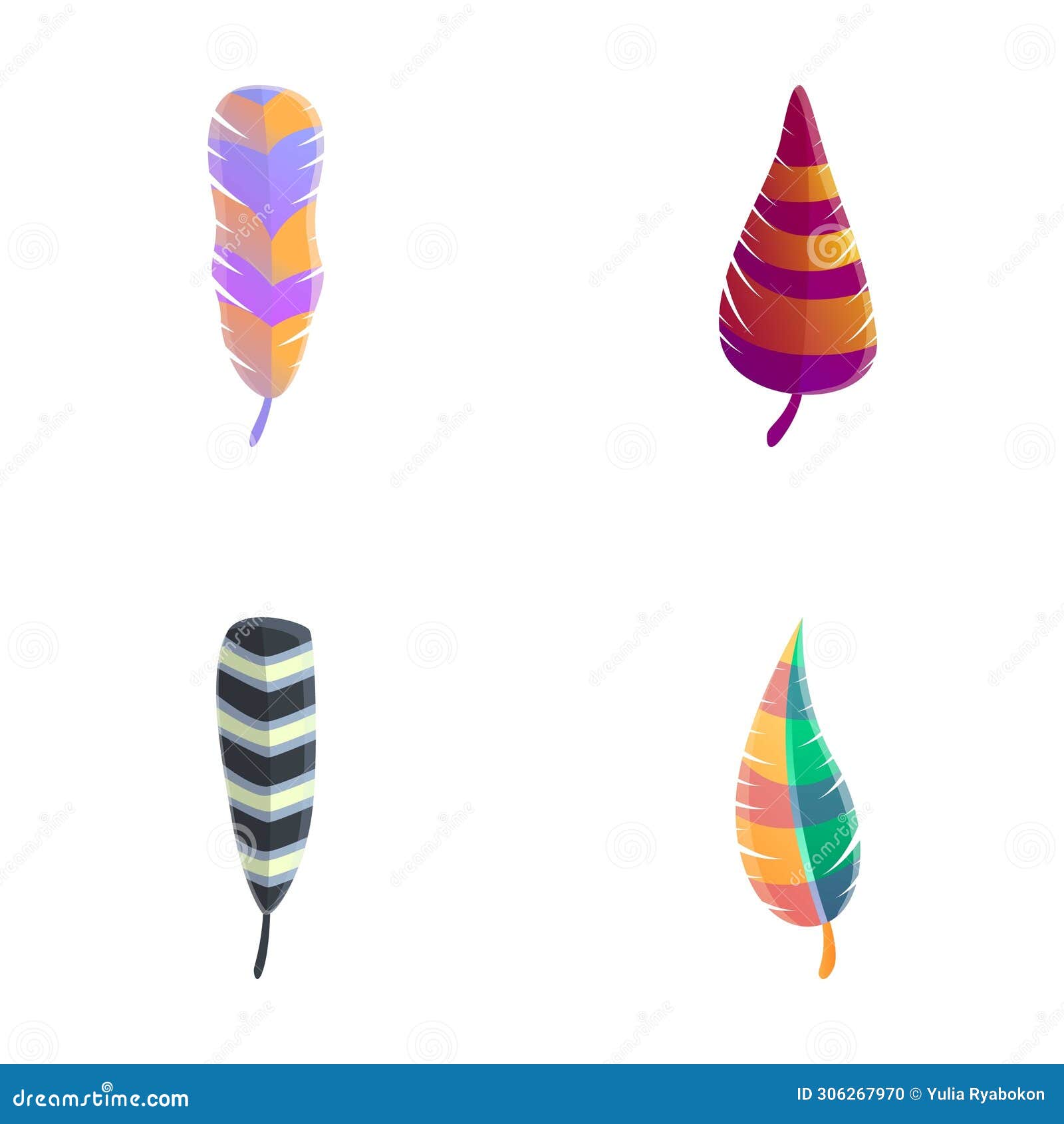 Bird Feather Icons Set Cartoon Vector. Vibrant Multicolored Feather ...