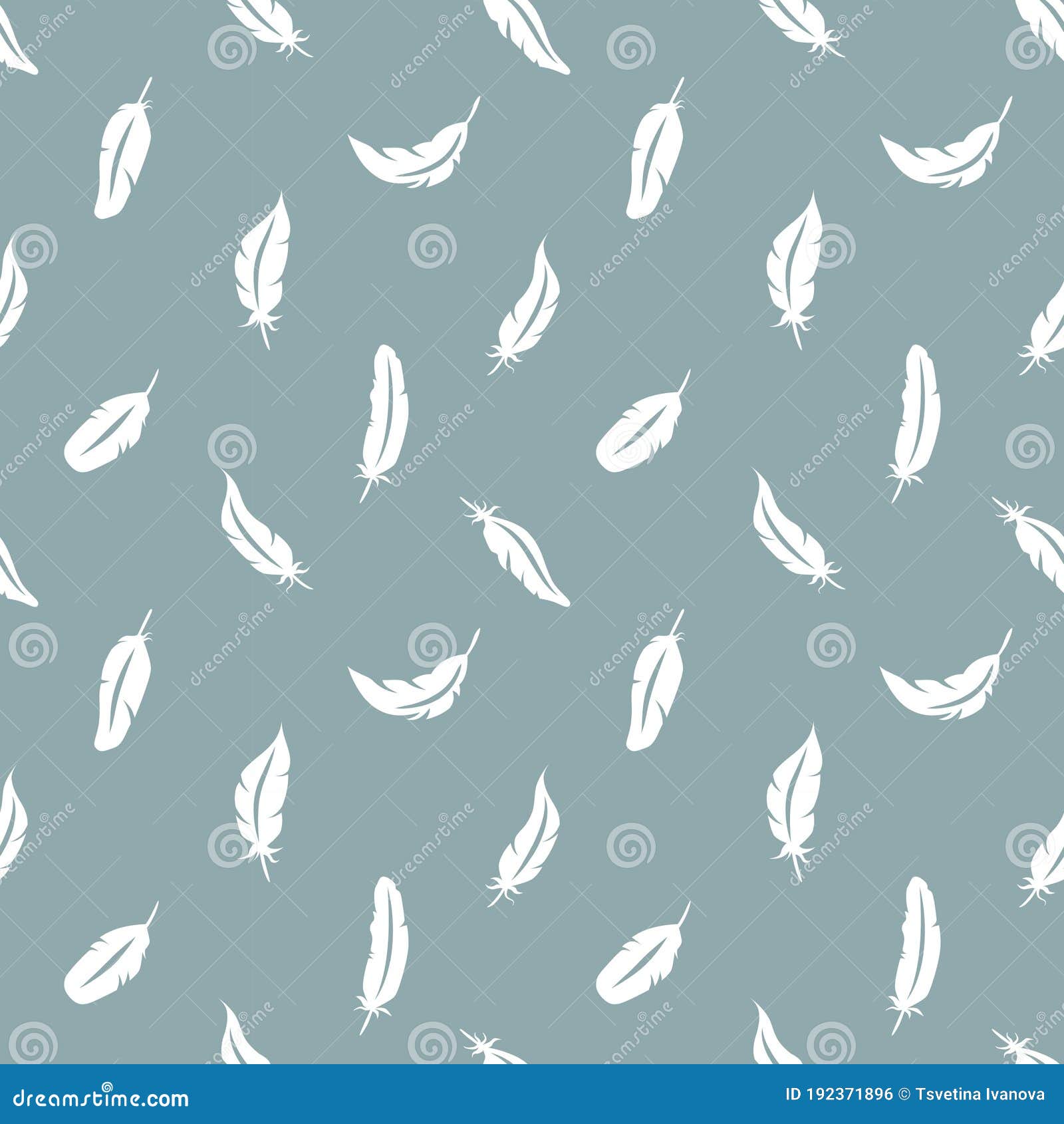 Bird Feather Seamless Pattern Design. White Feathers on Blue Background Pattern Stock Vector ...