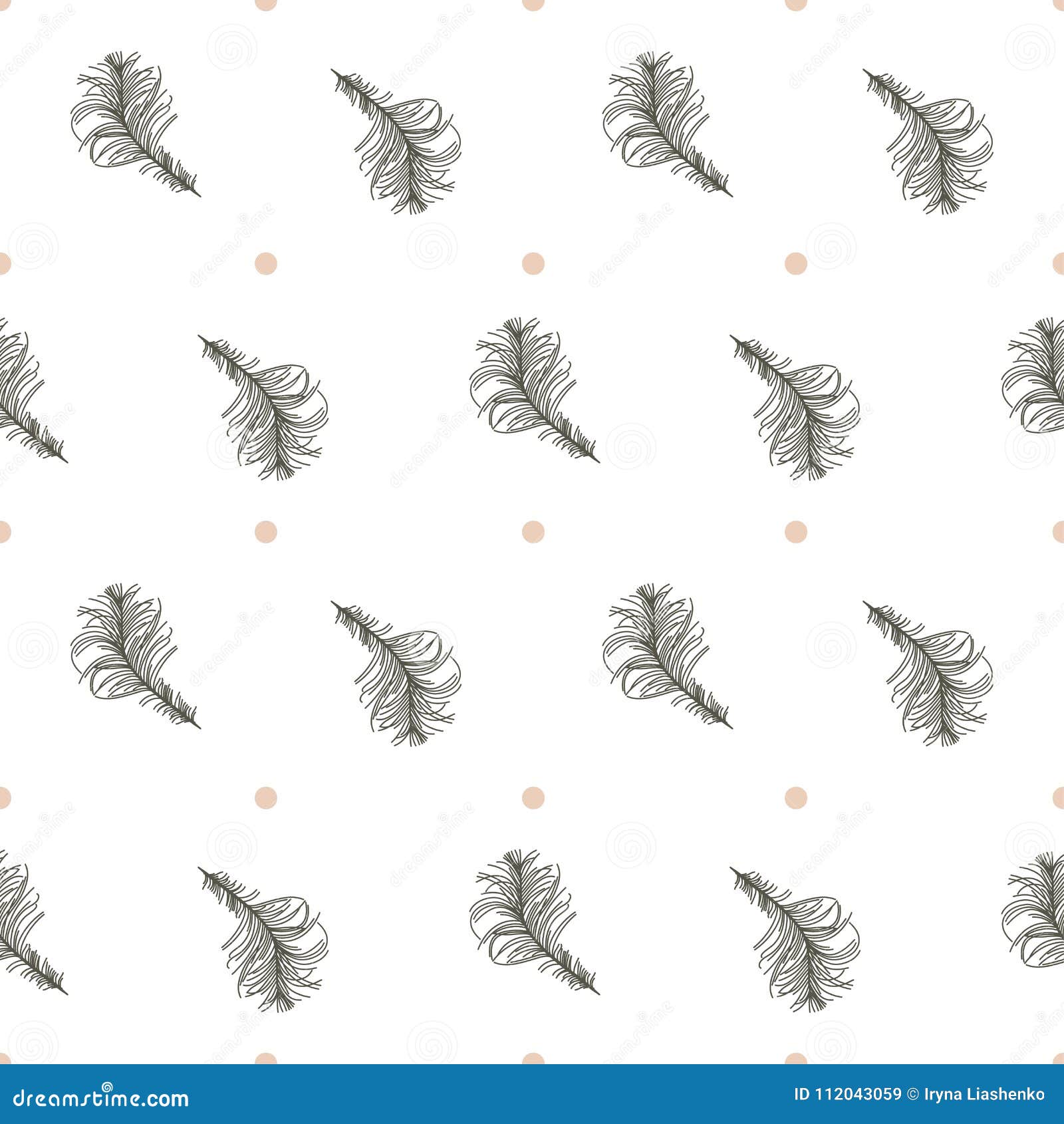 Bird Feathers and Circles Repeat. Seamless Pattern. Stock Illustration ...