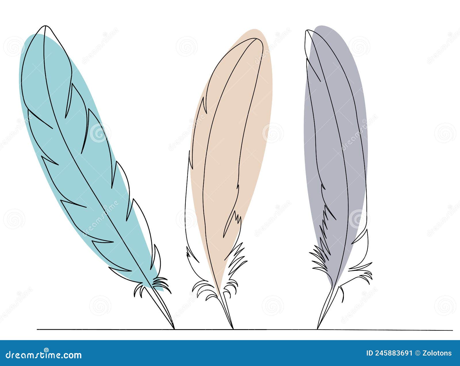Bird Feathers Drawing in One Continuous Line, Sketch Stock Vector ...
