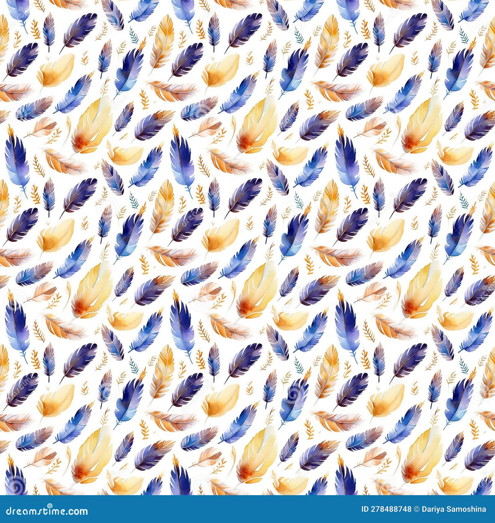 Bird Feathers Seamless Pattern, Watercolor Illustration. Generative Ai ...