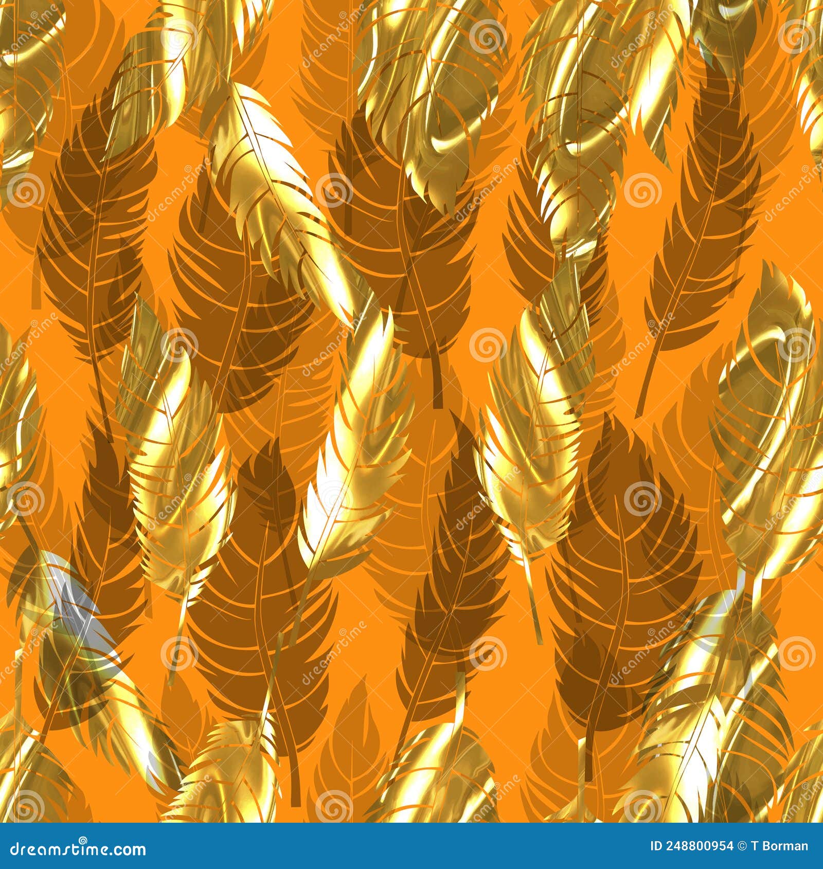 Bird Feathers Vector Seamless Pattern with Gold Stock Vector ...