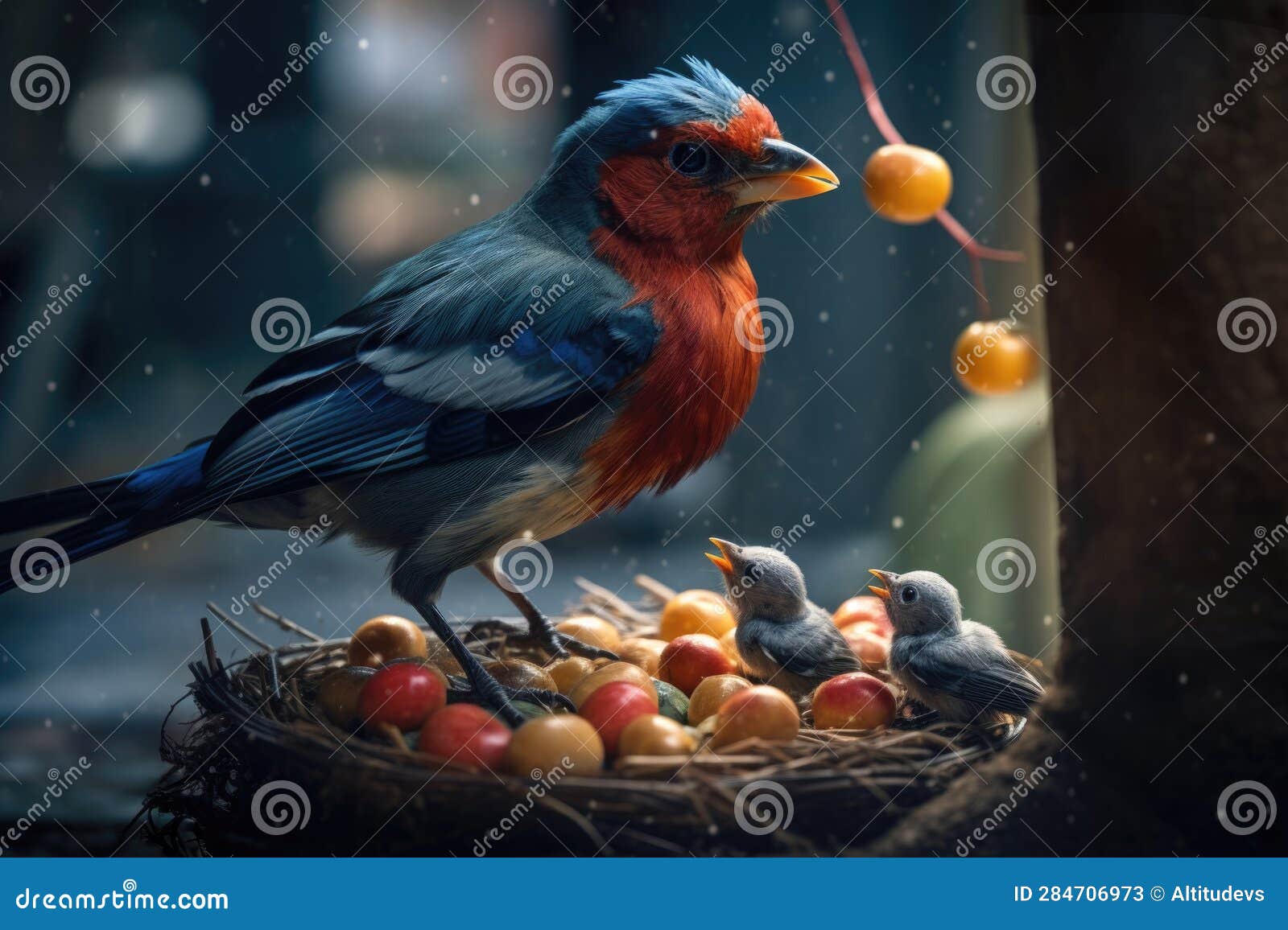 A Bird Feeding Its Chicks after a Ra Stock Image - Image of generated ...