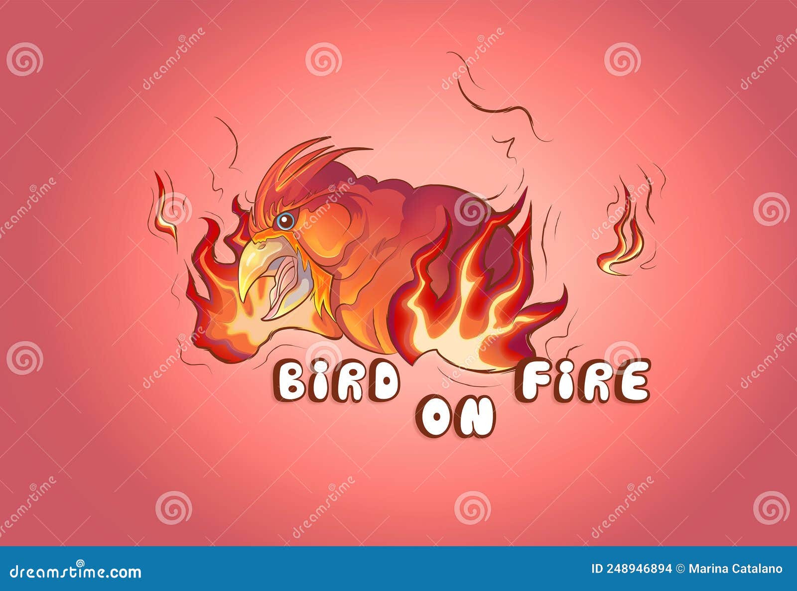 Bird on Fire- Cartoon Illustration of a Red Bird Surrounded by Flames ...