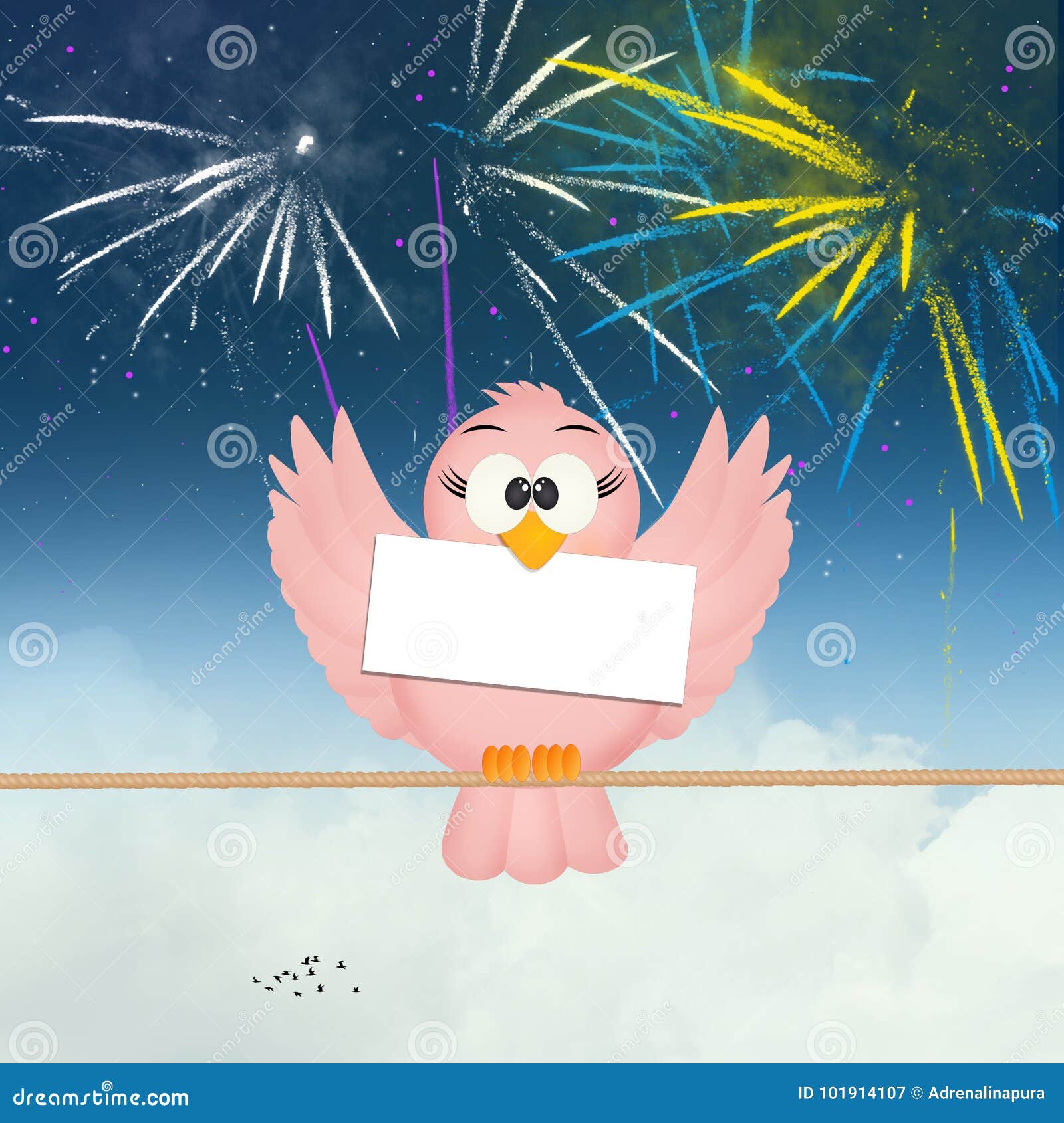 Bird and Fireworks Explosion Stock Illustration - Illustration of fire ...