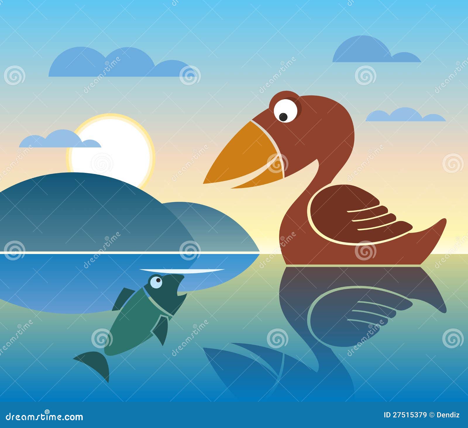 Bird and fish, lake stock vector. Illustration of natural - 27515379