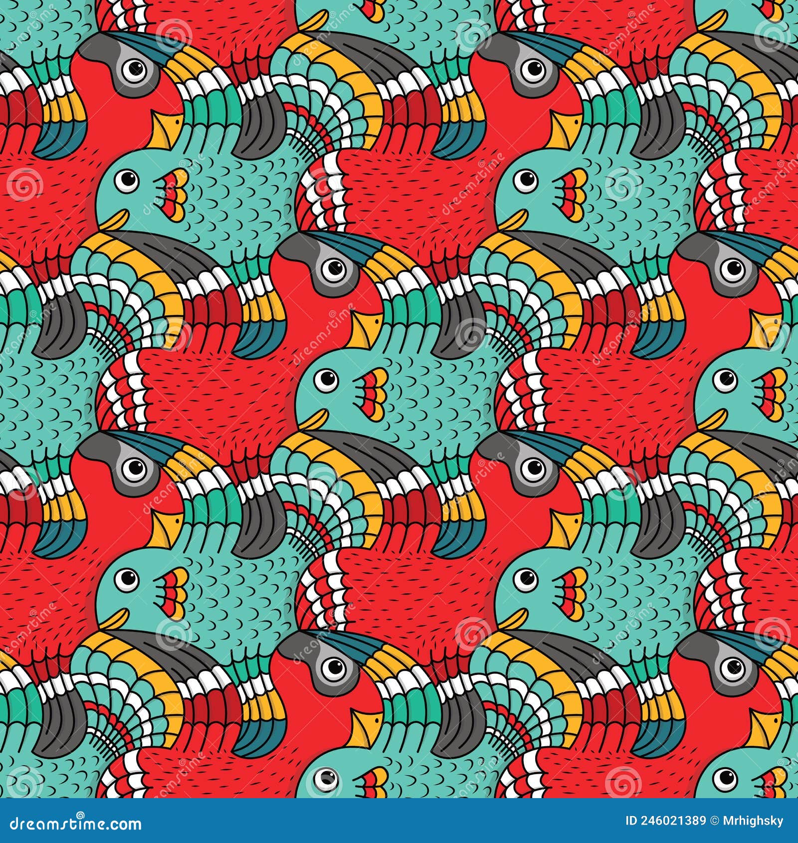 Bird and Fish Tessellation Pattern Stock Vector - Illustration of green ...