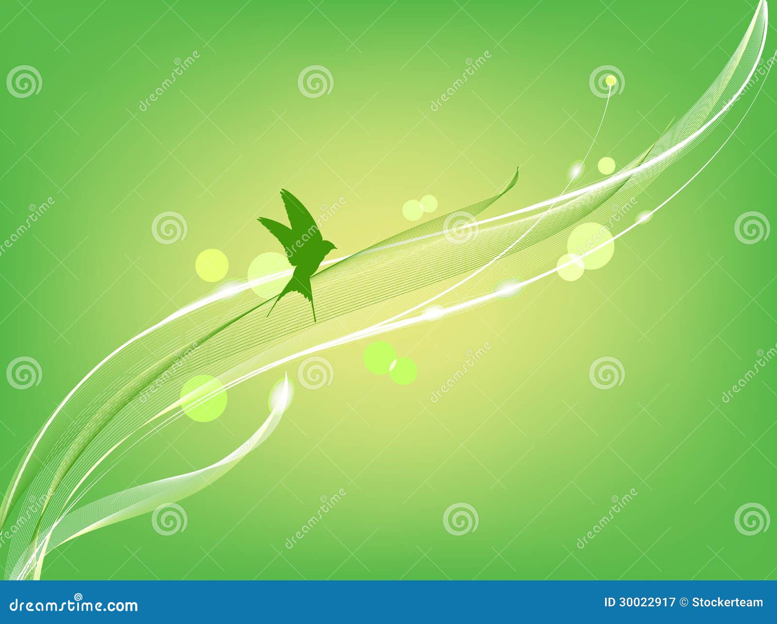 Bird Flies on the Abstract Green Background Stock Illustration ...