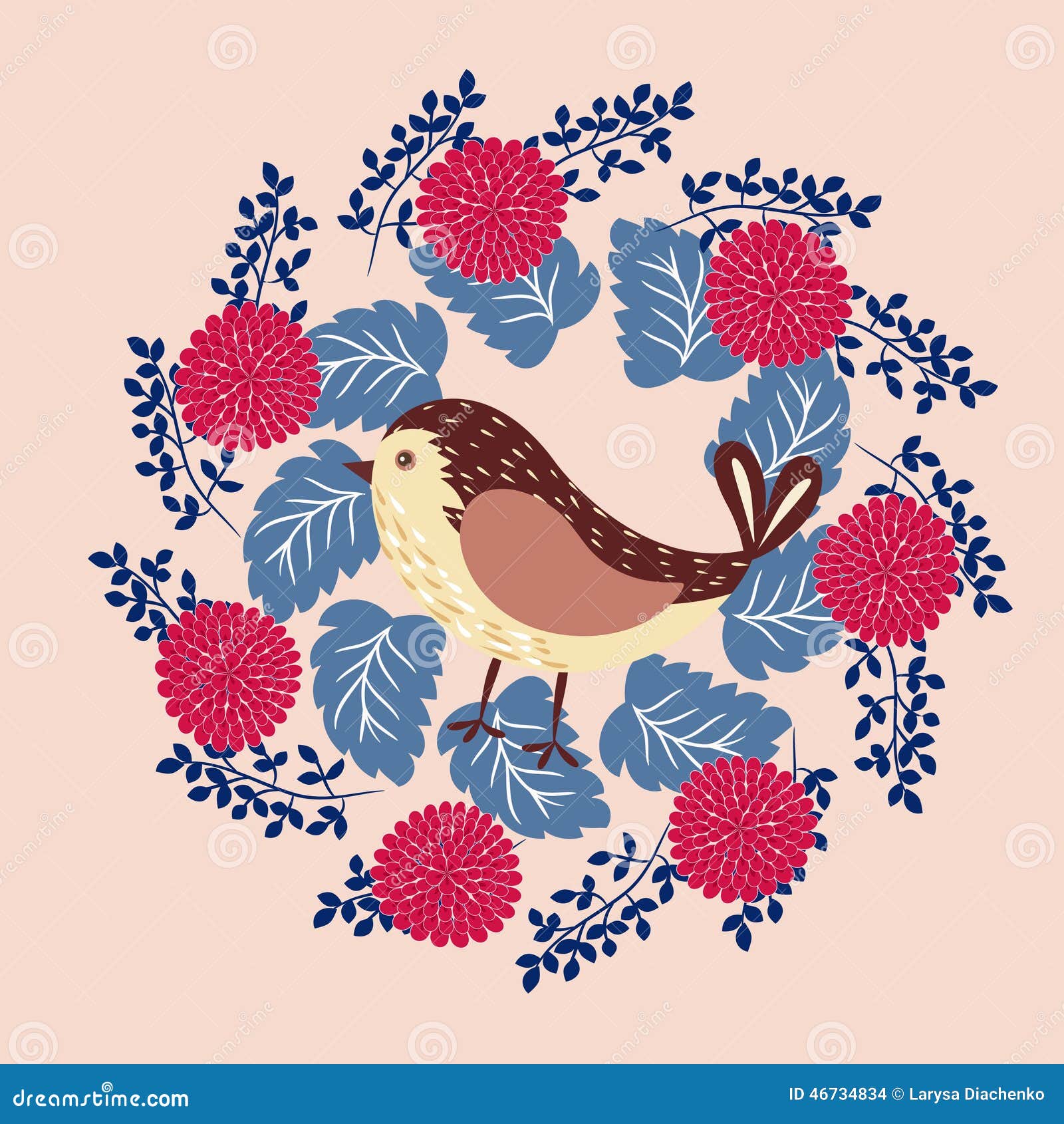 Bird in floral frame stock vector. Illustration of spring - 46734834