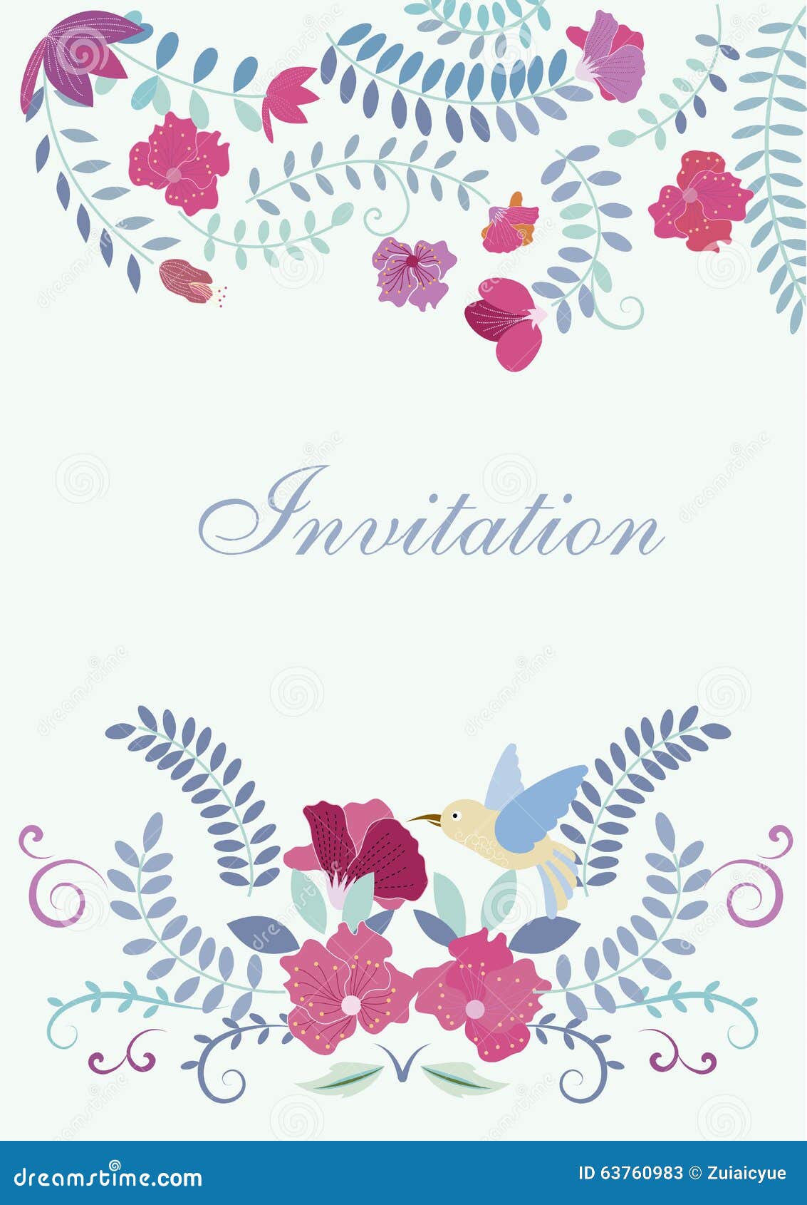 Bird and flower card stock vector. Illustration of holiday - 63760983