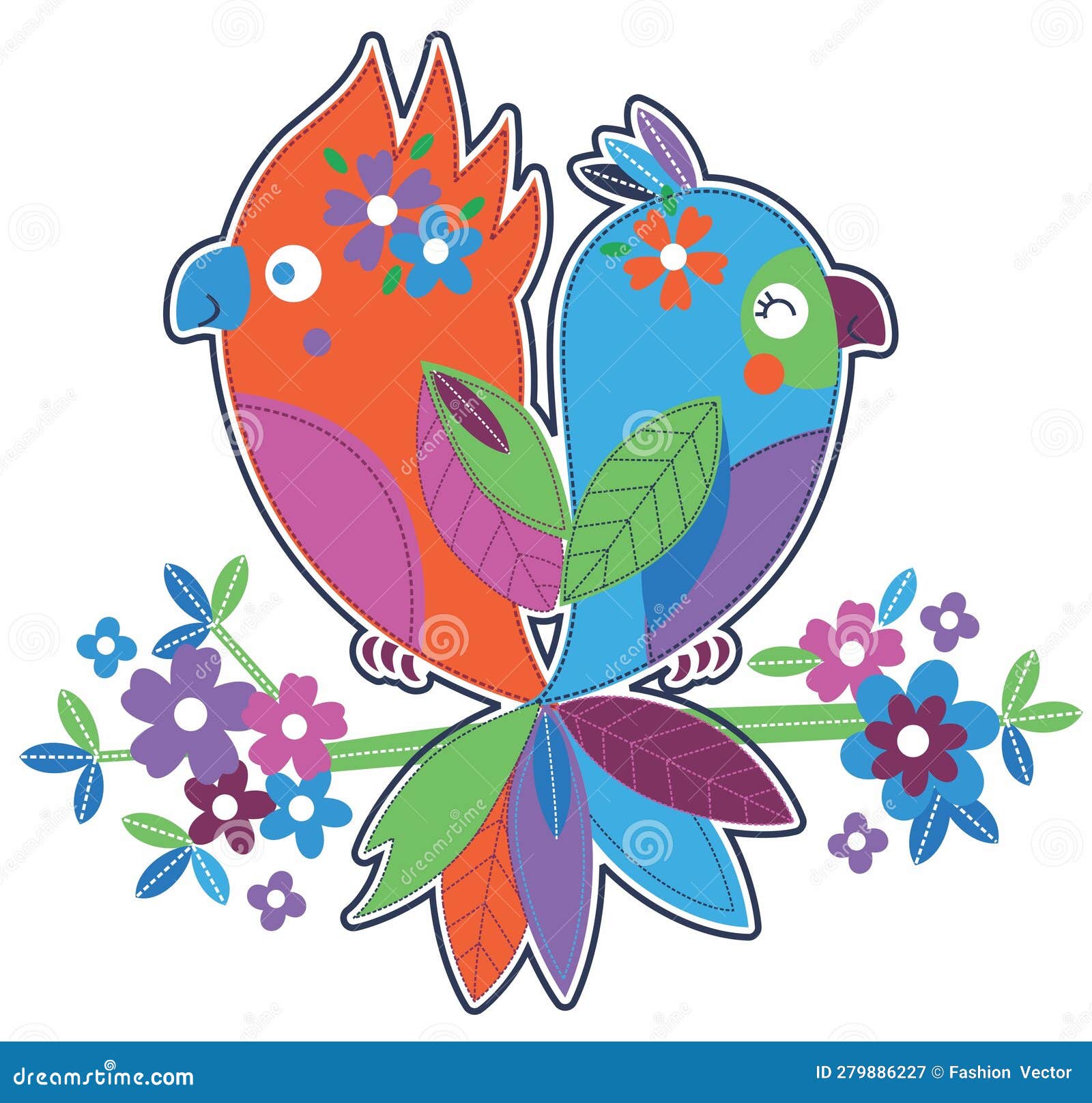 Bird Flower Vector Art Print Stock Vector - Illustration of bird, cute ...