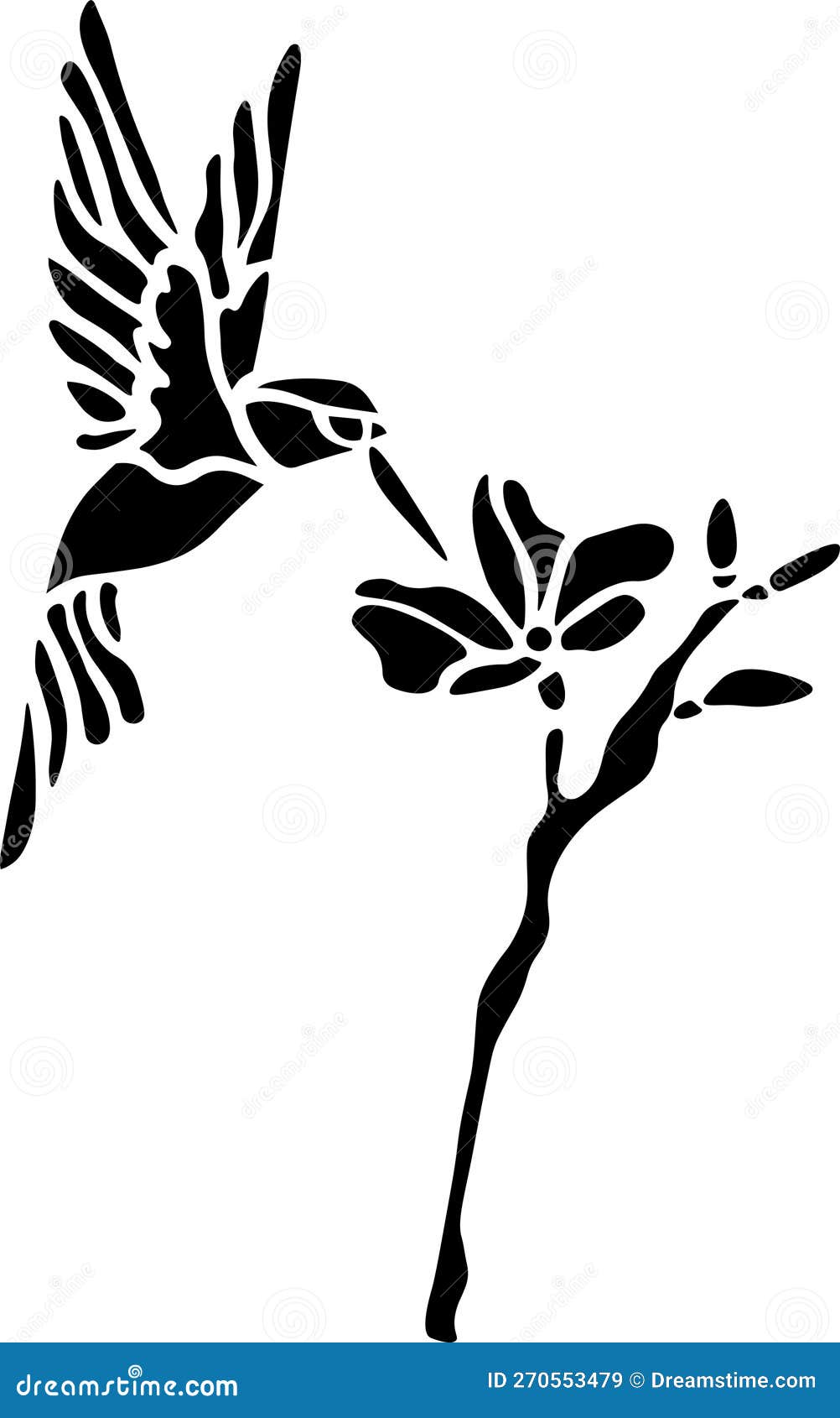 Bird and Flower Vector Stencil, Black and White Stock Vector ...